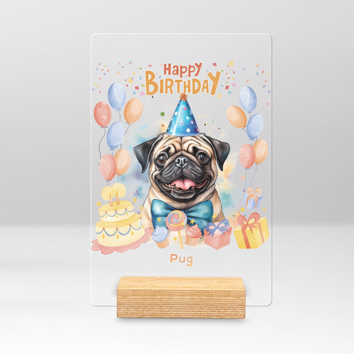 Watercolor Pug Happy Birthday Celebration Balloons Gift Party Acrylic ...