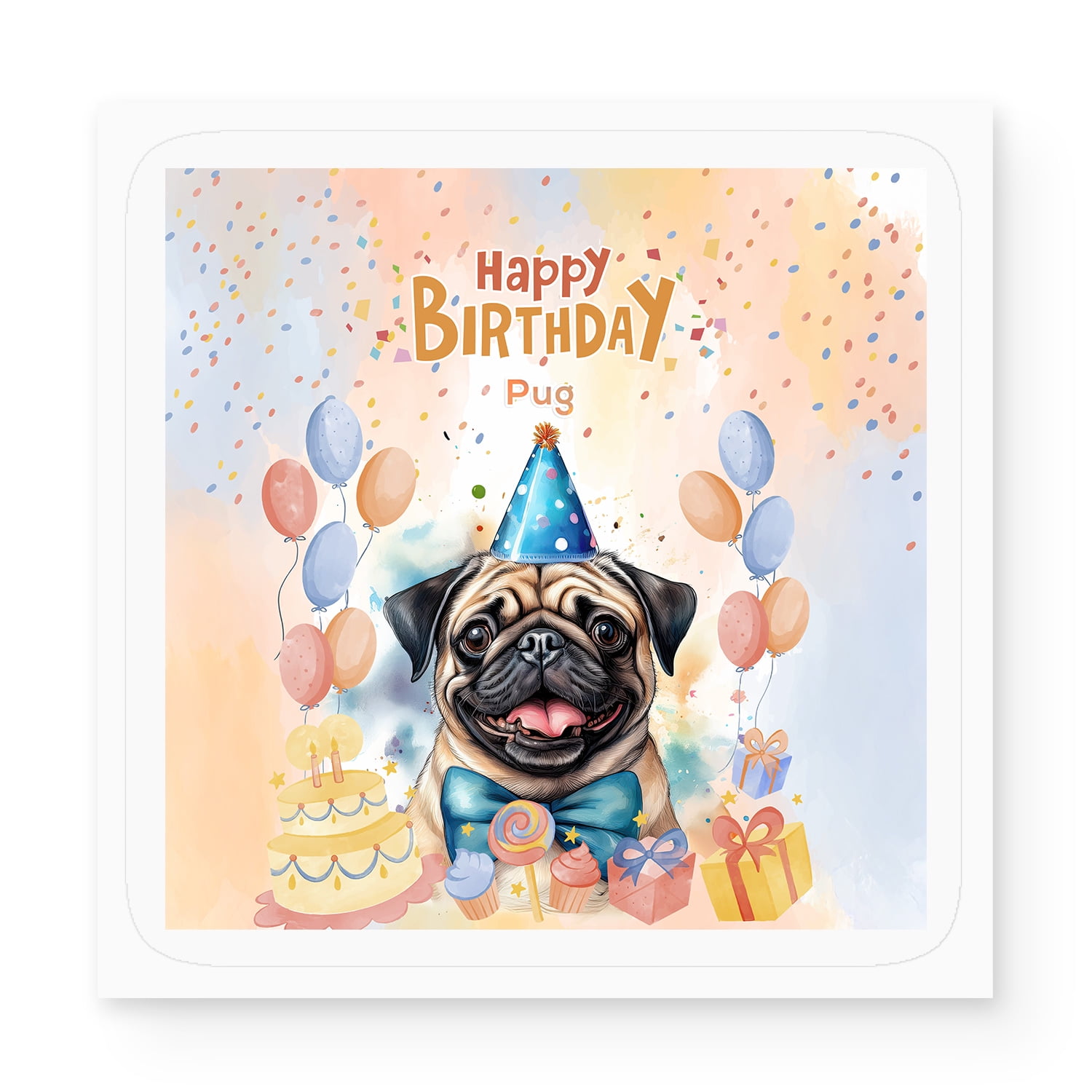 Watercolor Pug Happy Birthday Celebration Balloons Gift Party Vinyl ...