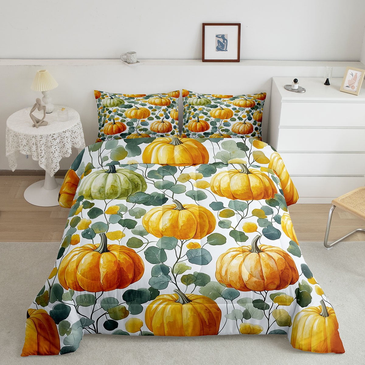 Watercolor Pumpkin Toddler Comforter Set Festival Harvest Theme Bedding ...