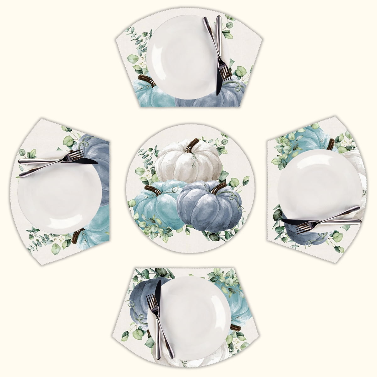 Watercolor Pumpkins White Blue Round Table Placemats Set Of 5 Wedge ...