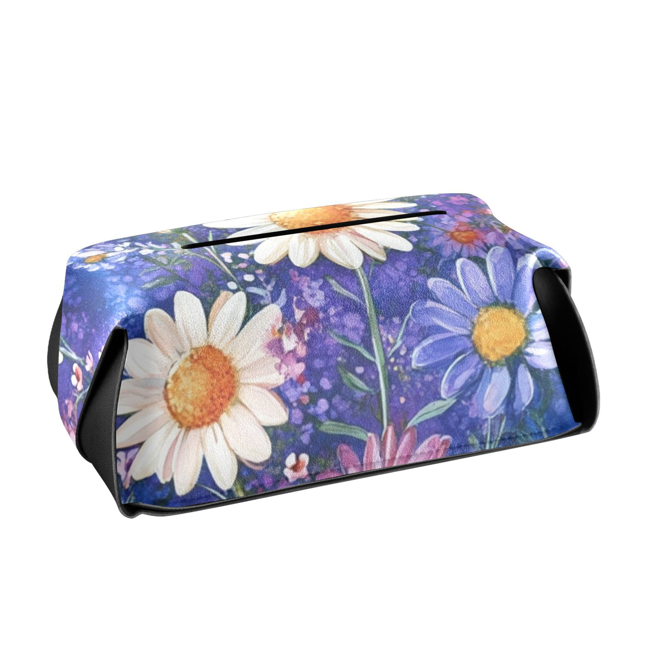 Watercolor Purple Blue Daisy Tissue Box Cover Leather Square Rectangle ...