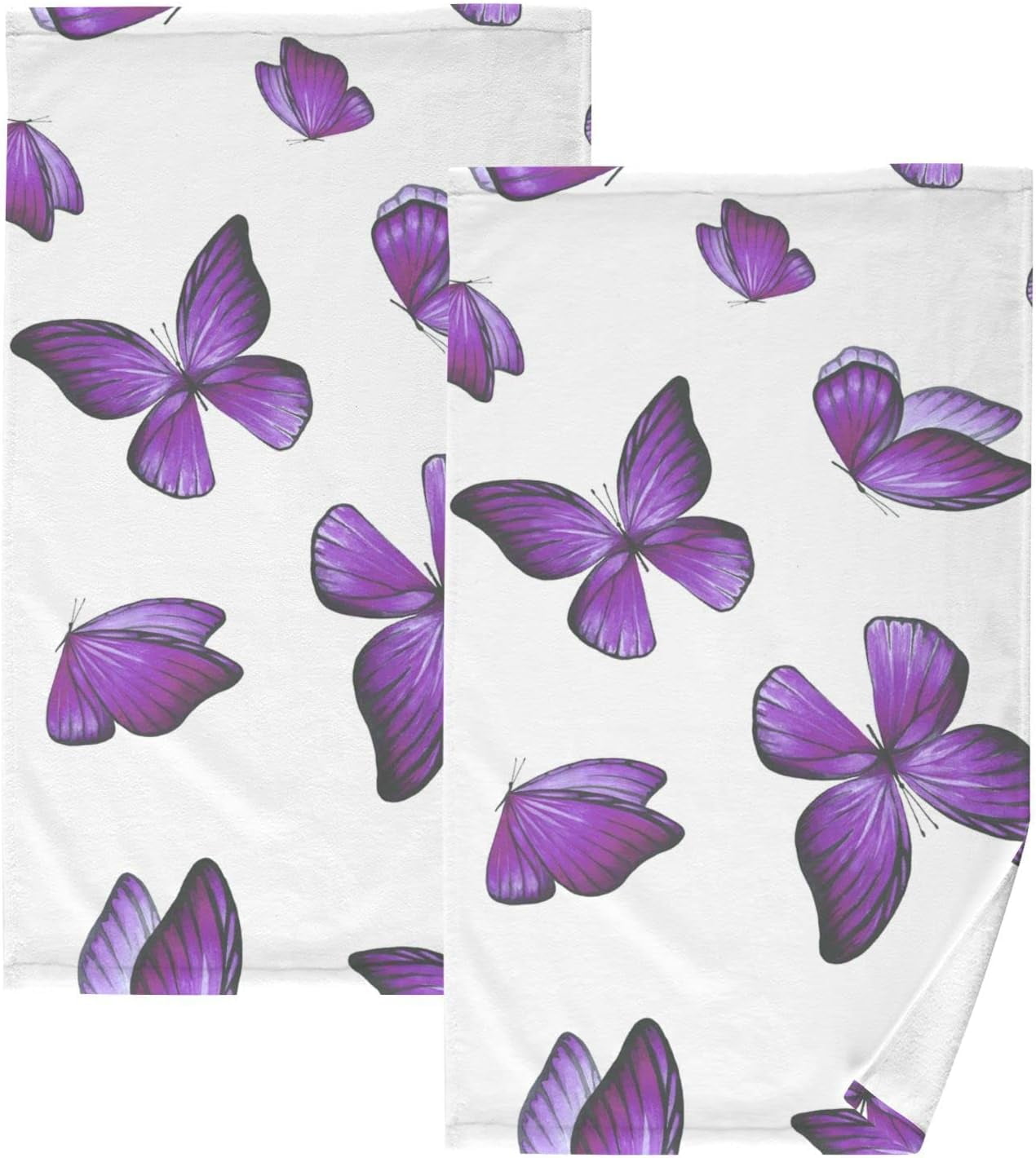 Watercolor Purple Butterfly Towels 2 Piece Cotton Hand Towels, Highly ...