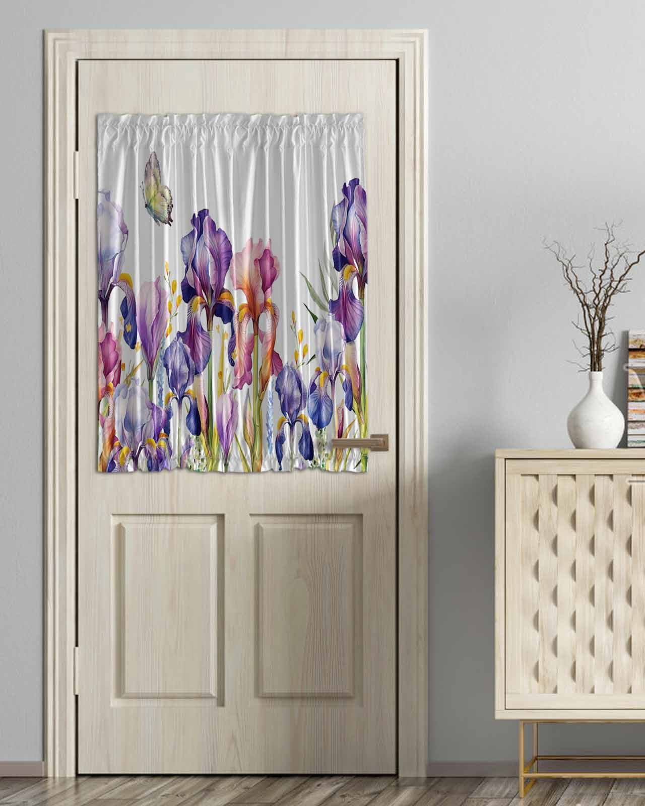 Watercolor Purple Floral, Blackout Door Curtains for French, Glass ...