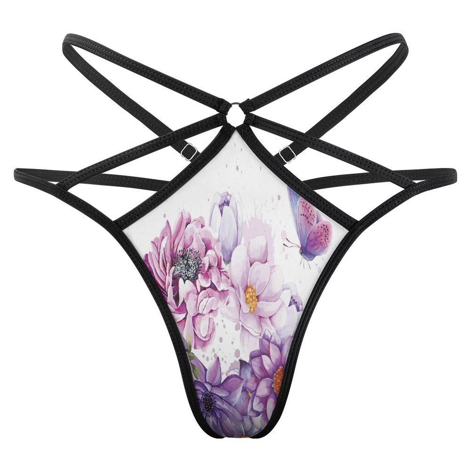 Watercolor Purple Floral Butterfly Spring Open Type Women's Panties ...