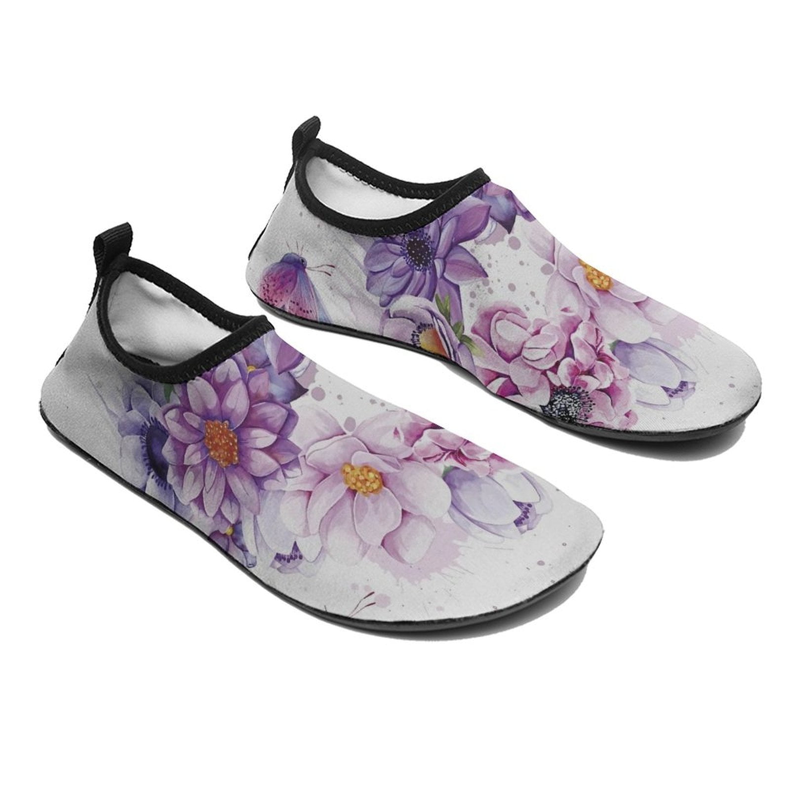 Watercolor Purple Floral Butterfly Spring Water Shoes Beach Slip-on ...