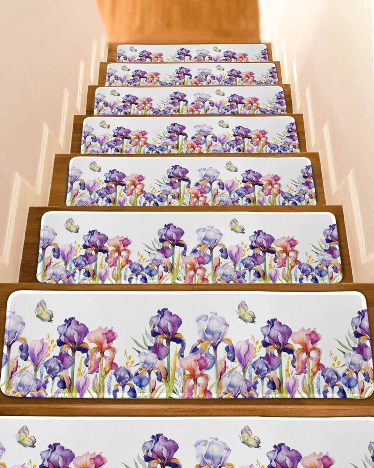 Watercolor Purple Floral, Stair Treads for Wooden Steps Indoor Runner ...