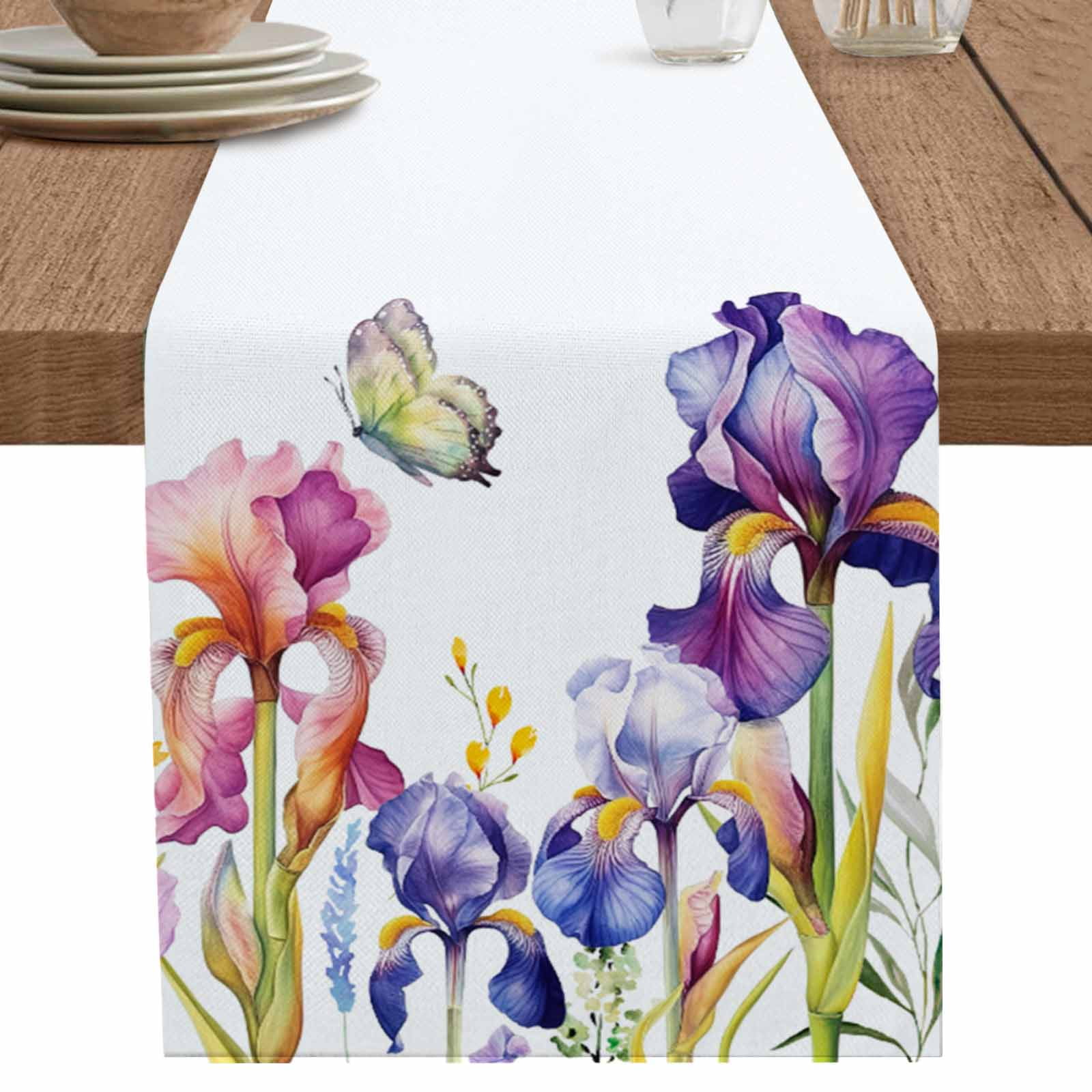Watercolor Purple Floral Table Runner 90 Inches Long for Dining Table ...