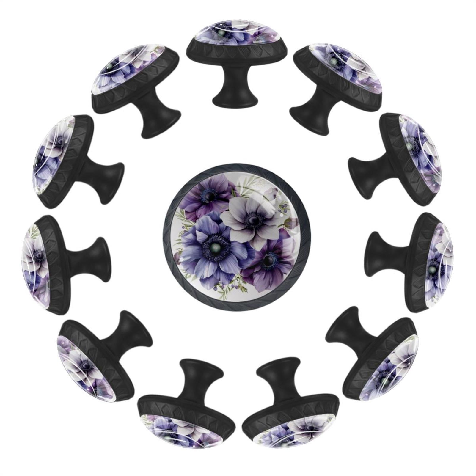 Watercolor Purple Flower Bouquet 35MM Round Glass Cabinet Knobs ...