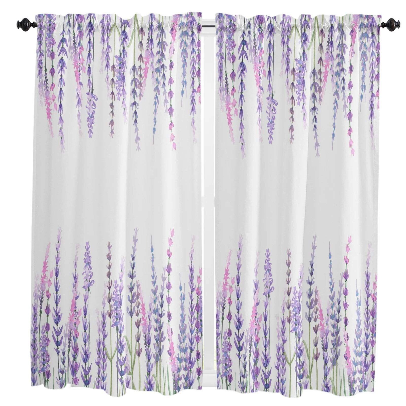 Watercolor Purple Flower Lavender White Curtains in the Bedroom Living ...