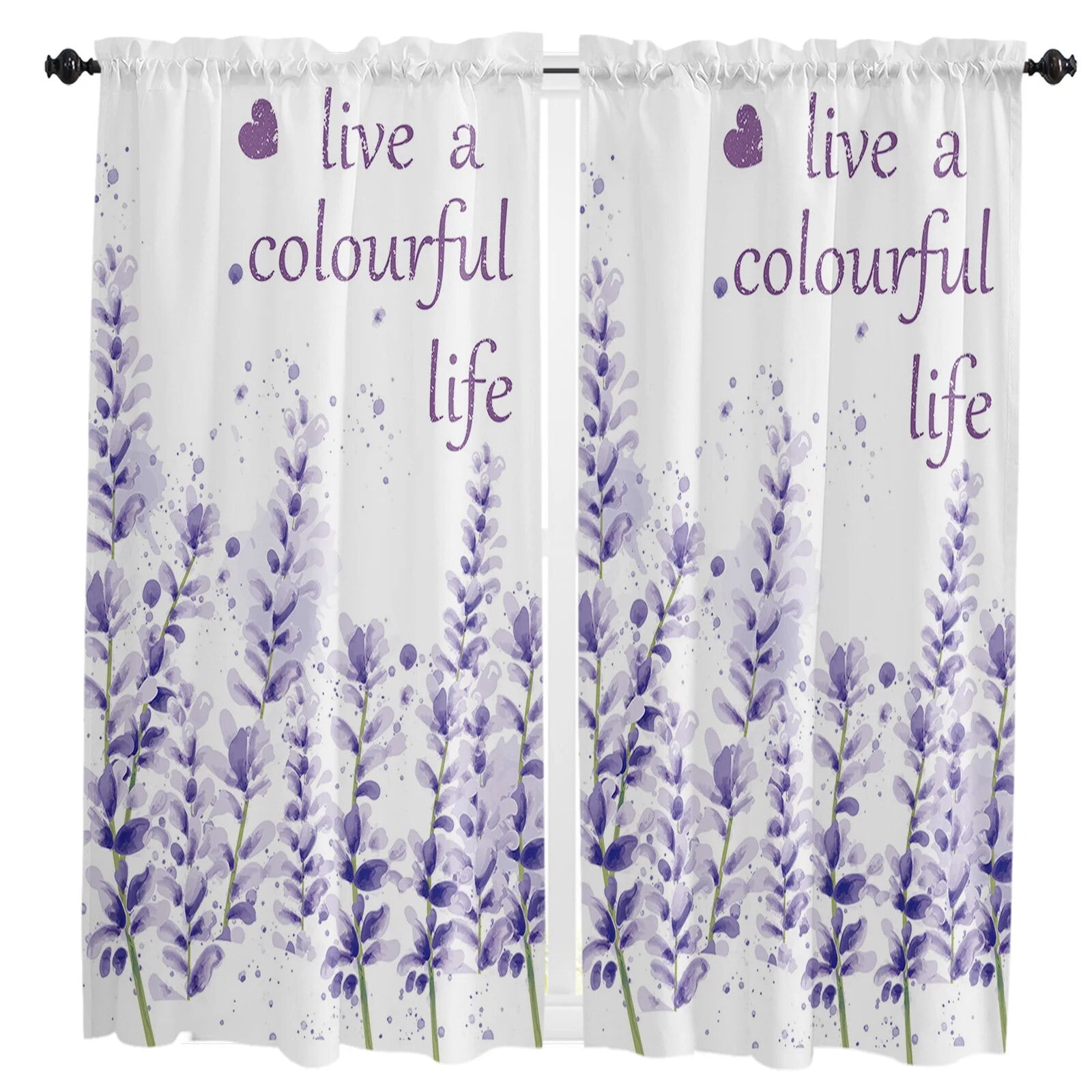 Watercolor Purple Flower Lavender White Curtains in the Bedroom Living ...