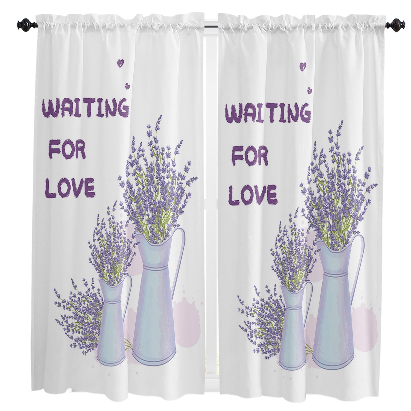 Watercolor Purple Flower Lavender White Curtains in the Bedroom Living ...
