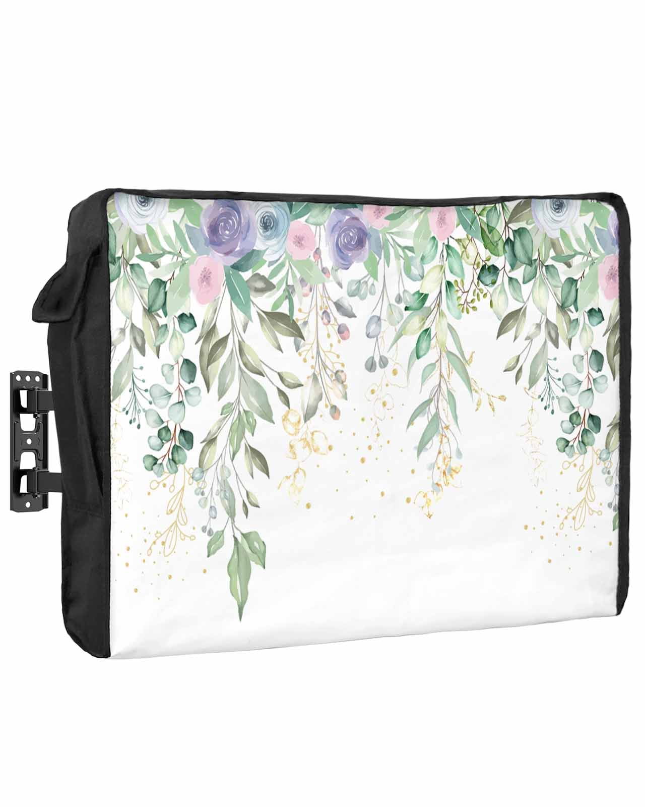 Watercolor Purple Flowers Eucalyptus Leaves Outdoor Tv Cover 48"-50 ...