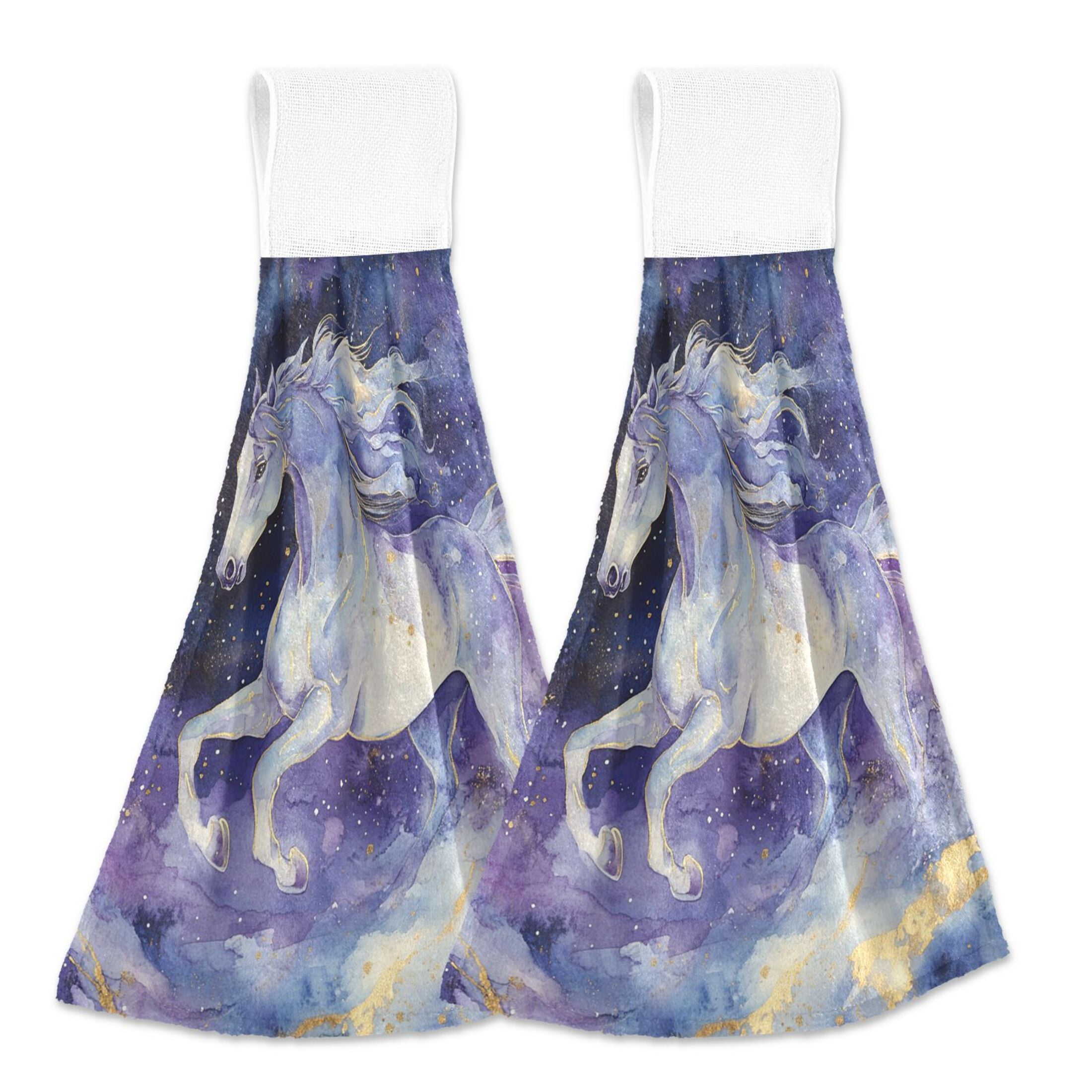 Watercolor Purple Horse Running Hanging Towels with Loop Hand Towels ...