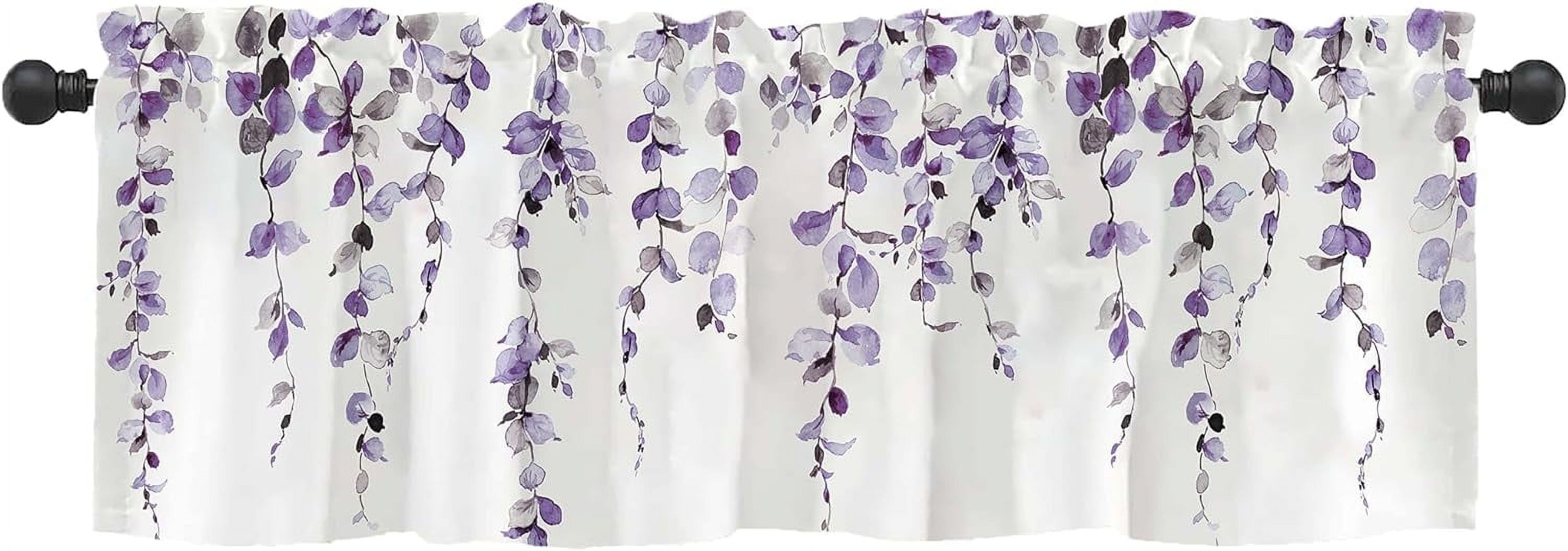 Watercolor Purple Leaves Window Valance for Bedroom Living Room ...