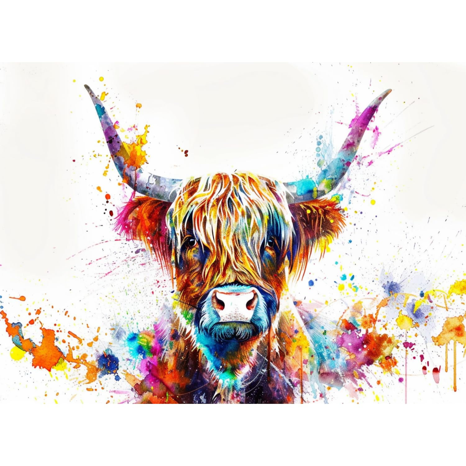 Watercolor Rainbow Highland Cow 5D Diamond Art Painting by Number Kits ...