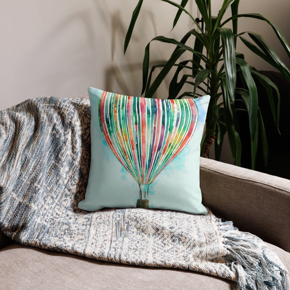 Watercolor Rainbow Hot Air Balloon Pillow Case 1 – Linen-Feel Accent ...