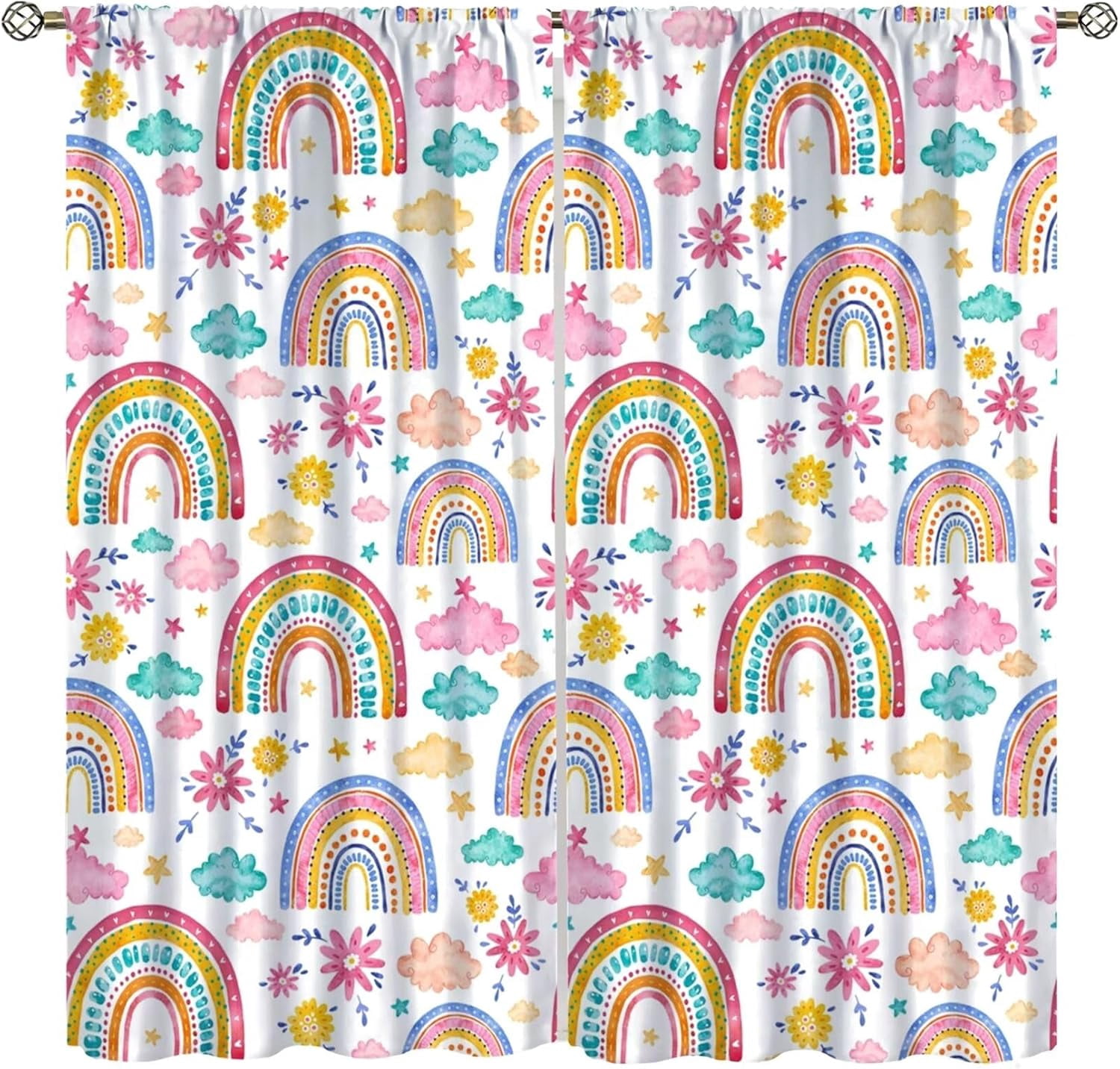 Watercolor Rainbow Kids Bedroom Rod Pocket Curtains,Cute and Funny ...