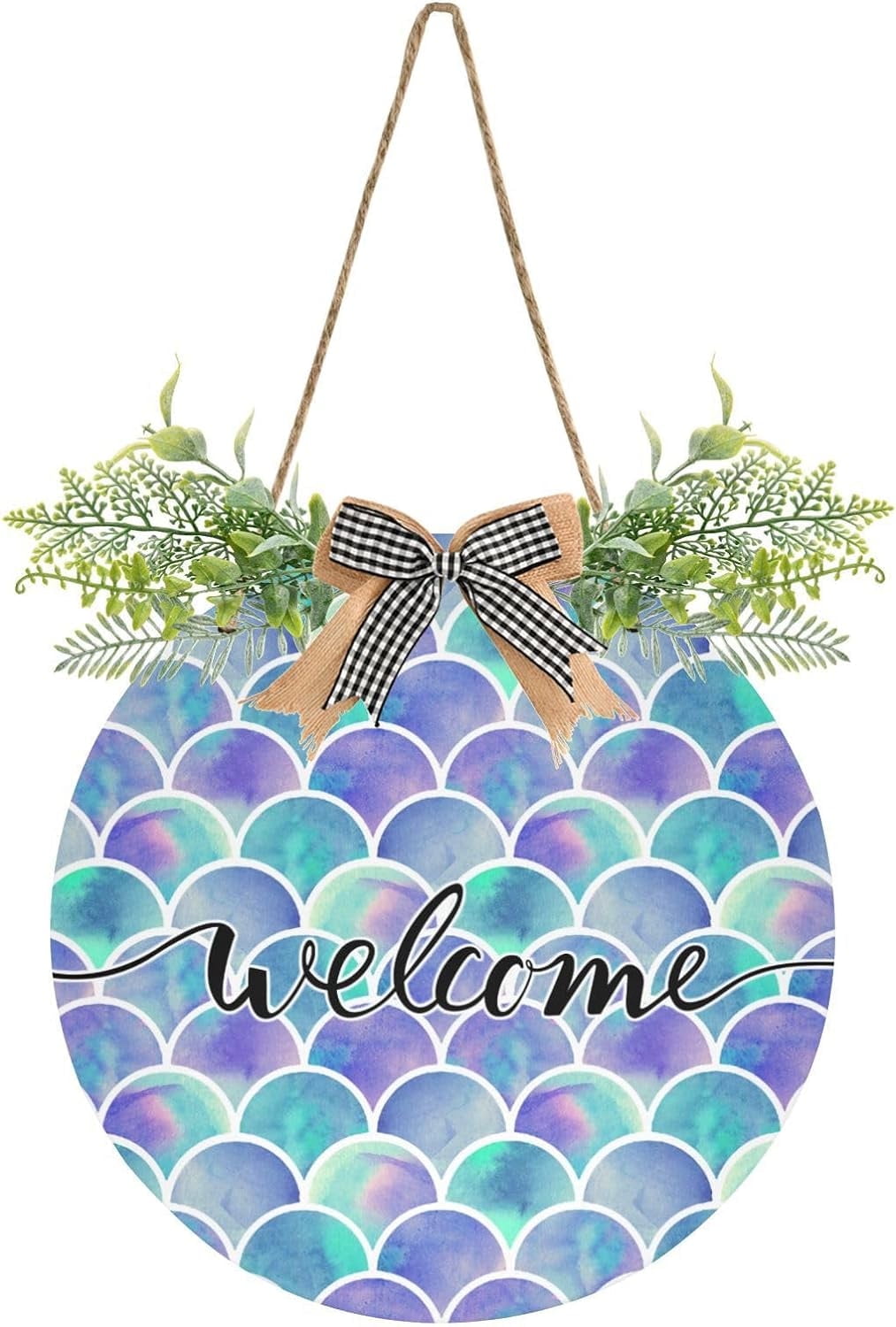 Watercolor Rainbow Scales Of Mermaid Welcome Sign Farmhouse Front Porch ...