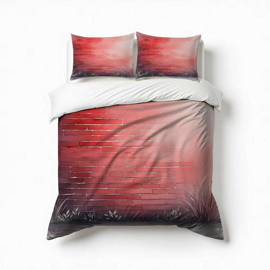 Watercolor Red Brick Wall Sunlight Bedding Set 3 Pcs Soft Microfiber ...
