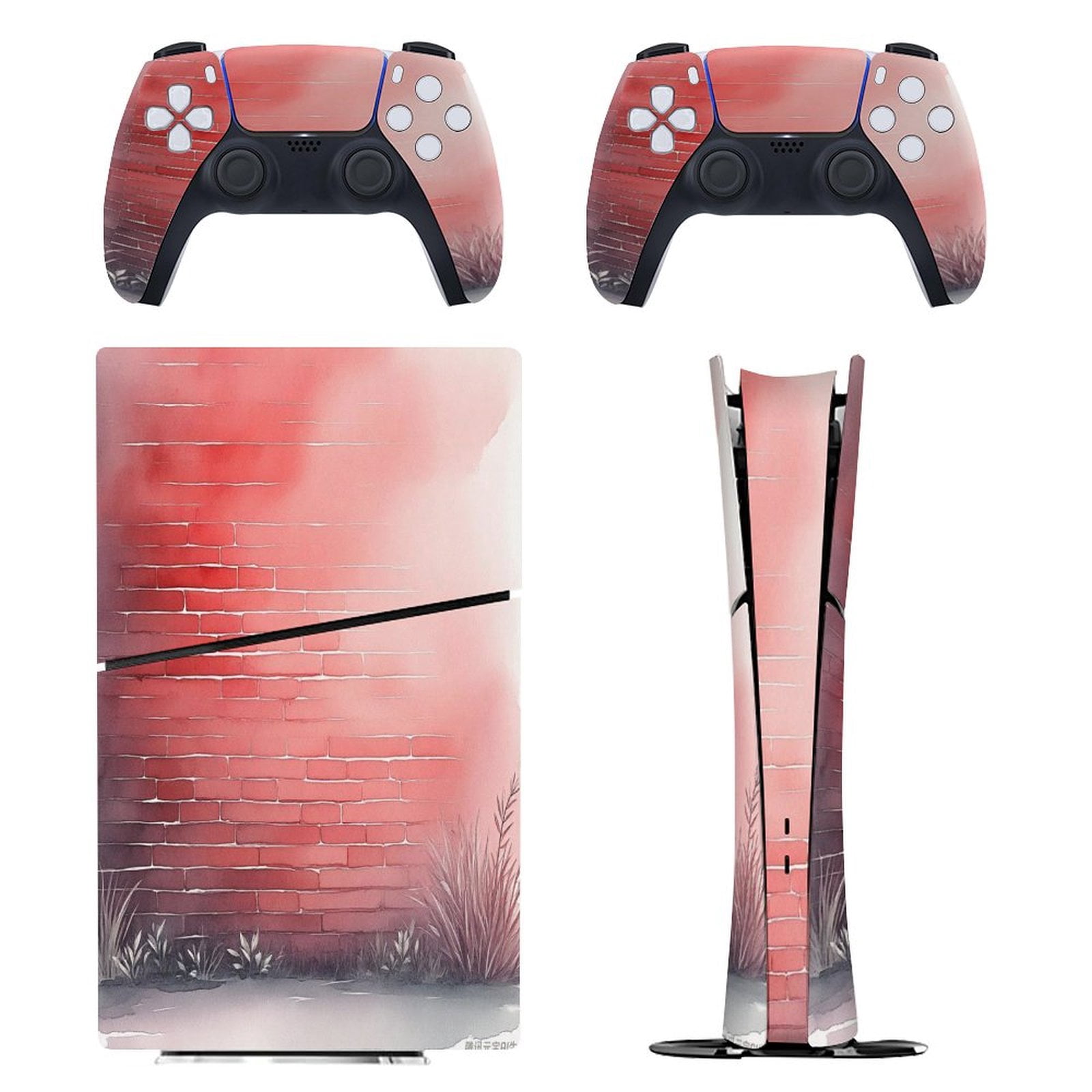Watercolor Red Brick Wall Sunlight PS5/PS5 Slim Digital Disc Skin ...