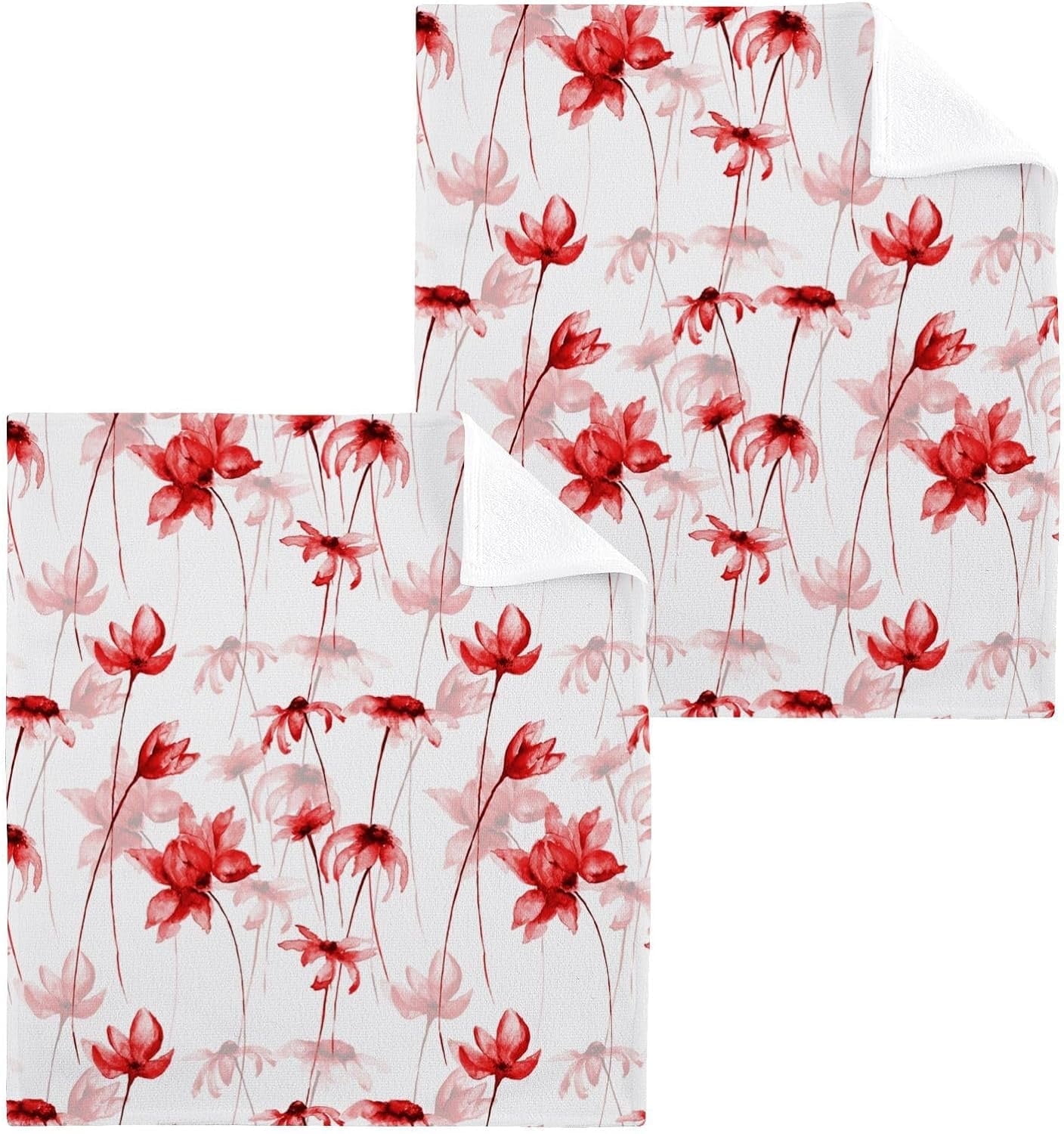Watercolor Red Flowers Wash Cloth Set of 6, 12 x 12 Inch Cotton Baby ...