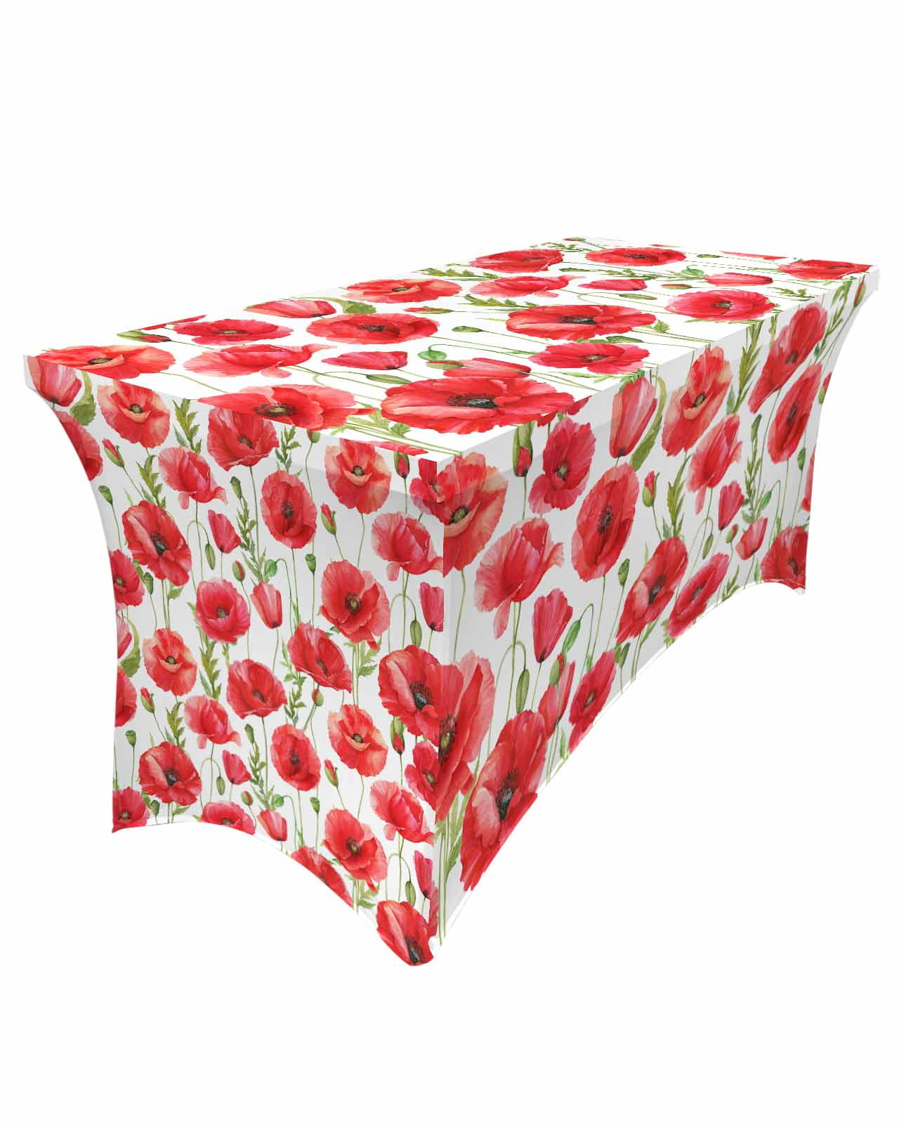 Watercolor Red Poppy Flower Rectangular Elastic Table Skirt Wedding Hotel Table Cover Holiday ...