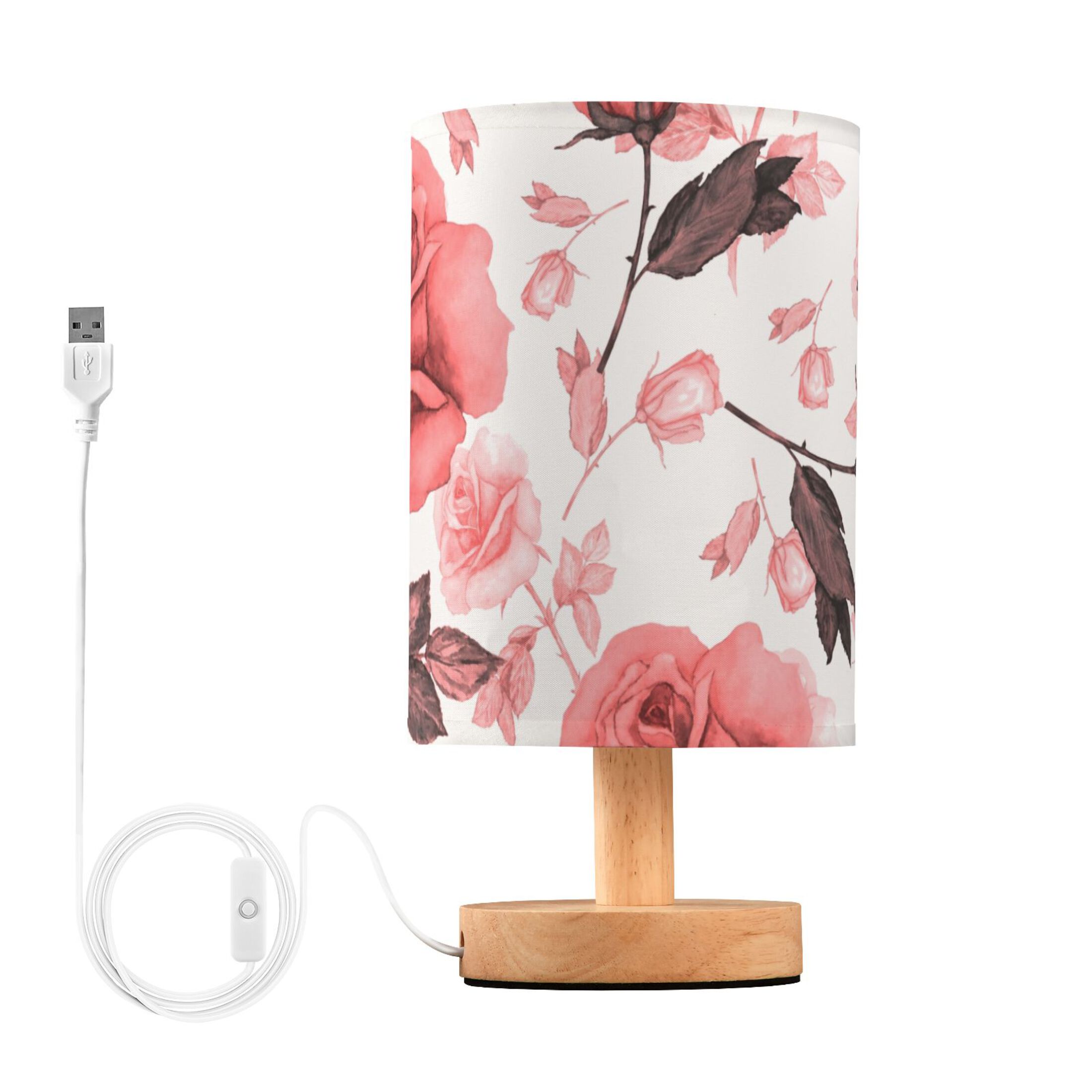 Watercolor Red Roses Bedside Table Lamp LED Warm Lights with USB ...