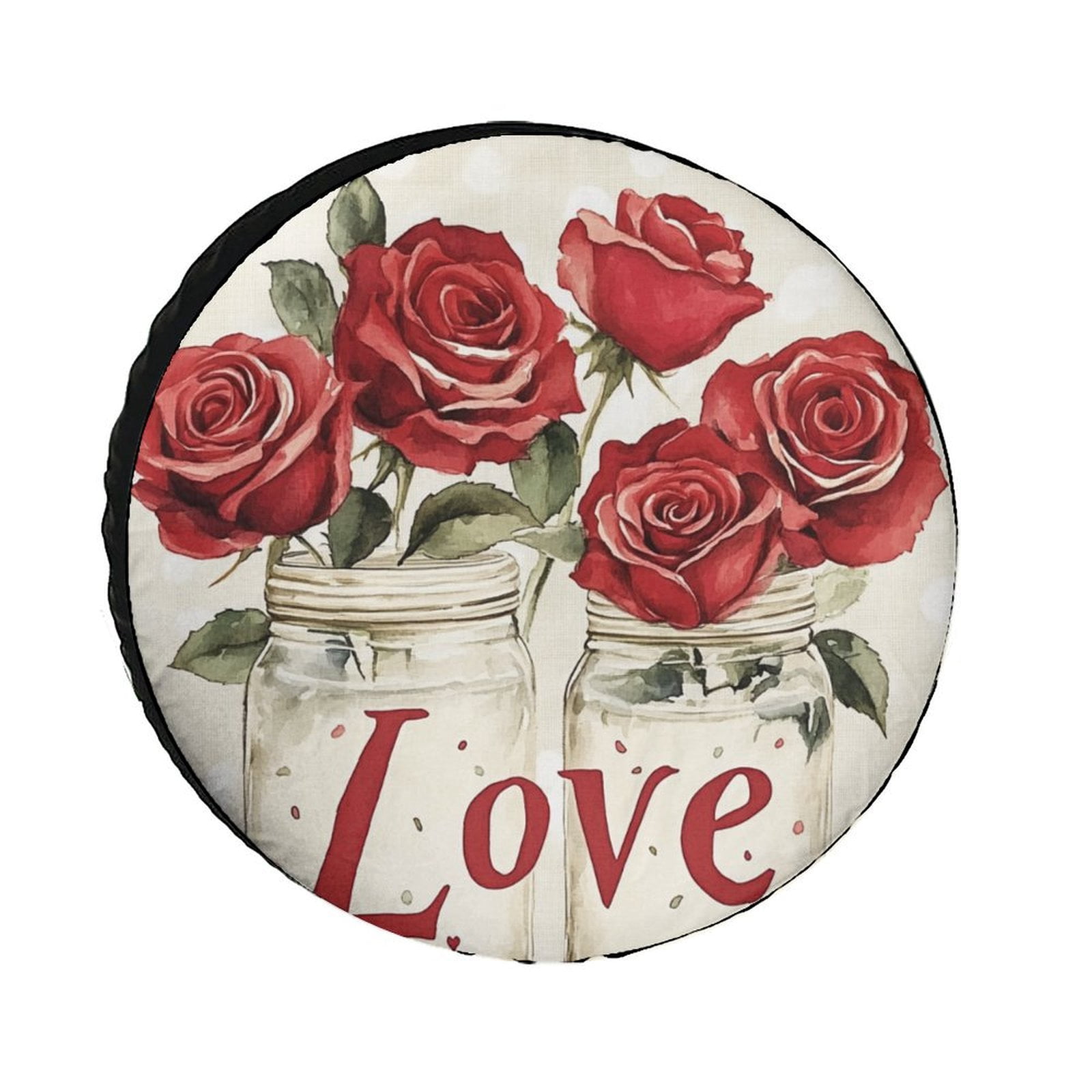 Watercolor Red Roses in Mason Jars Camper Spare Tire Cover Red Heart ...