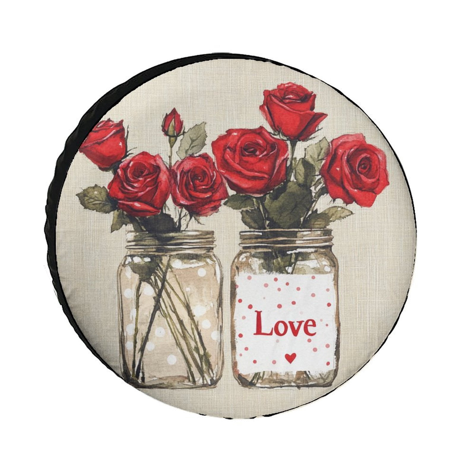 Watercolor Red Roses in Mason Jars Heavy Duty Spare Tire Cover Happy ...