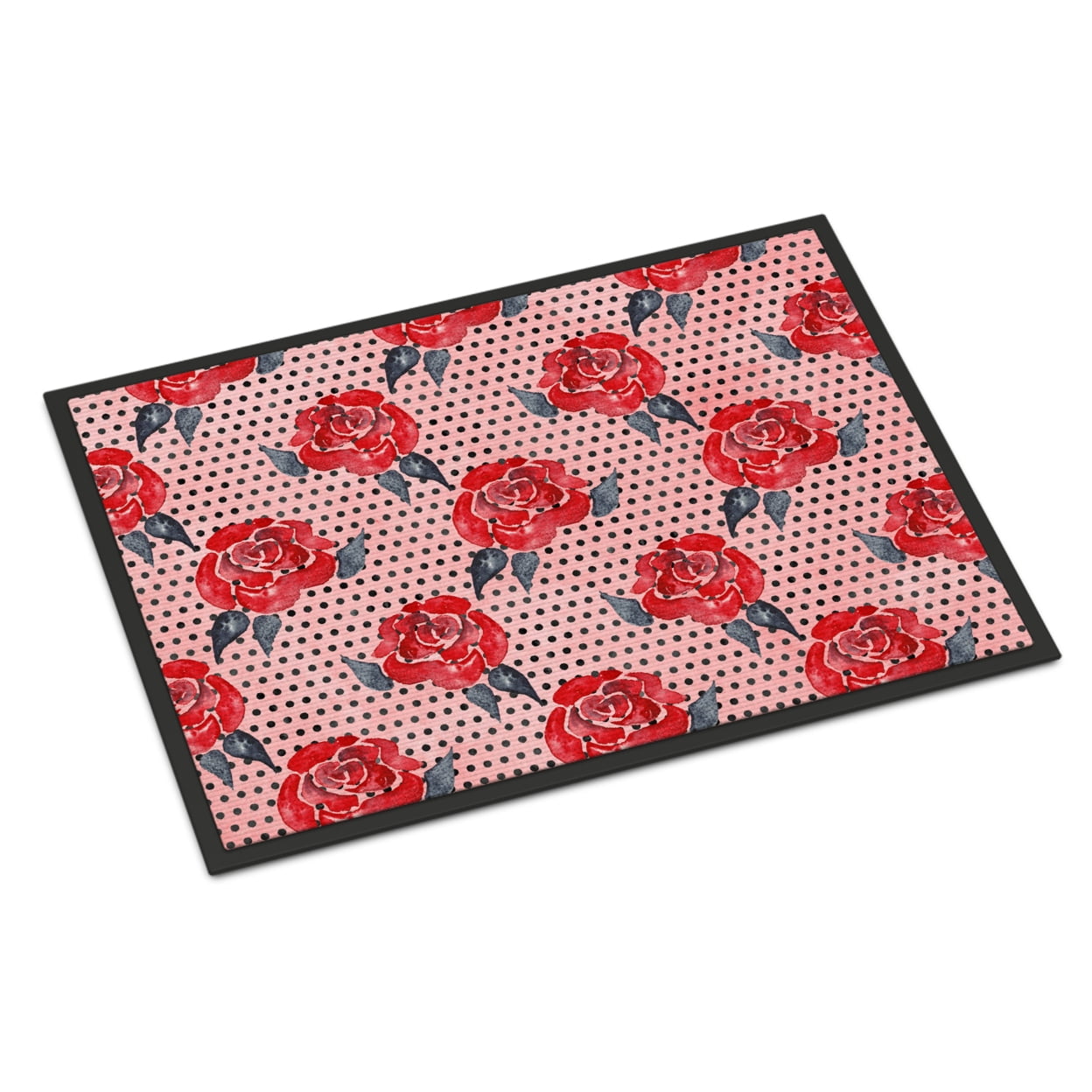 Watercolor Red Roses and Polkadots Doormat 24x36 - Walmart.com