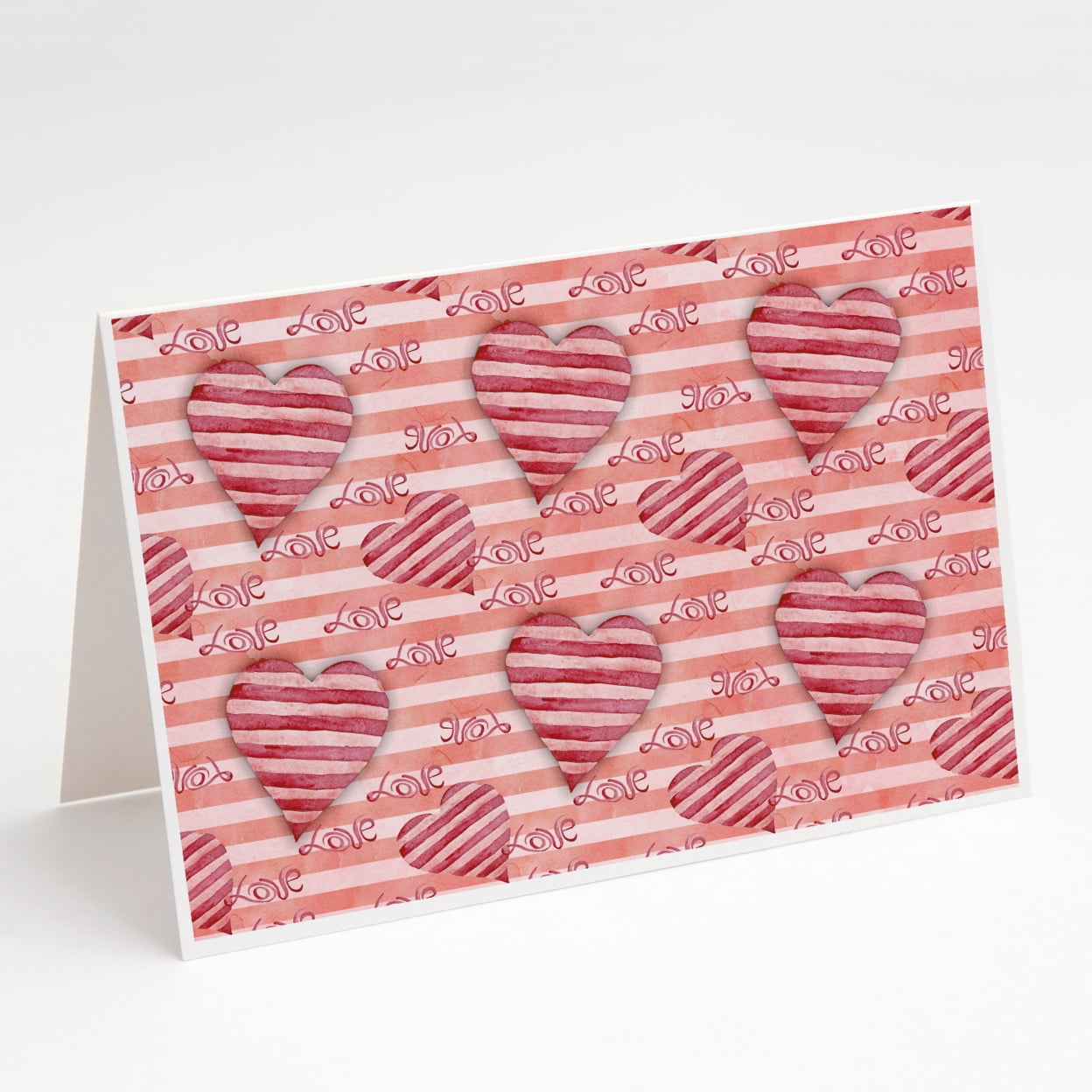 Watercolor Red Striped Hearts Greeting Cards and Envelopes Pack of 8 ...
