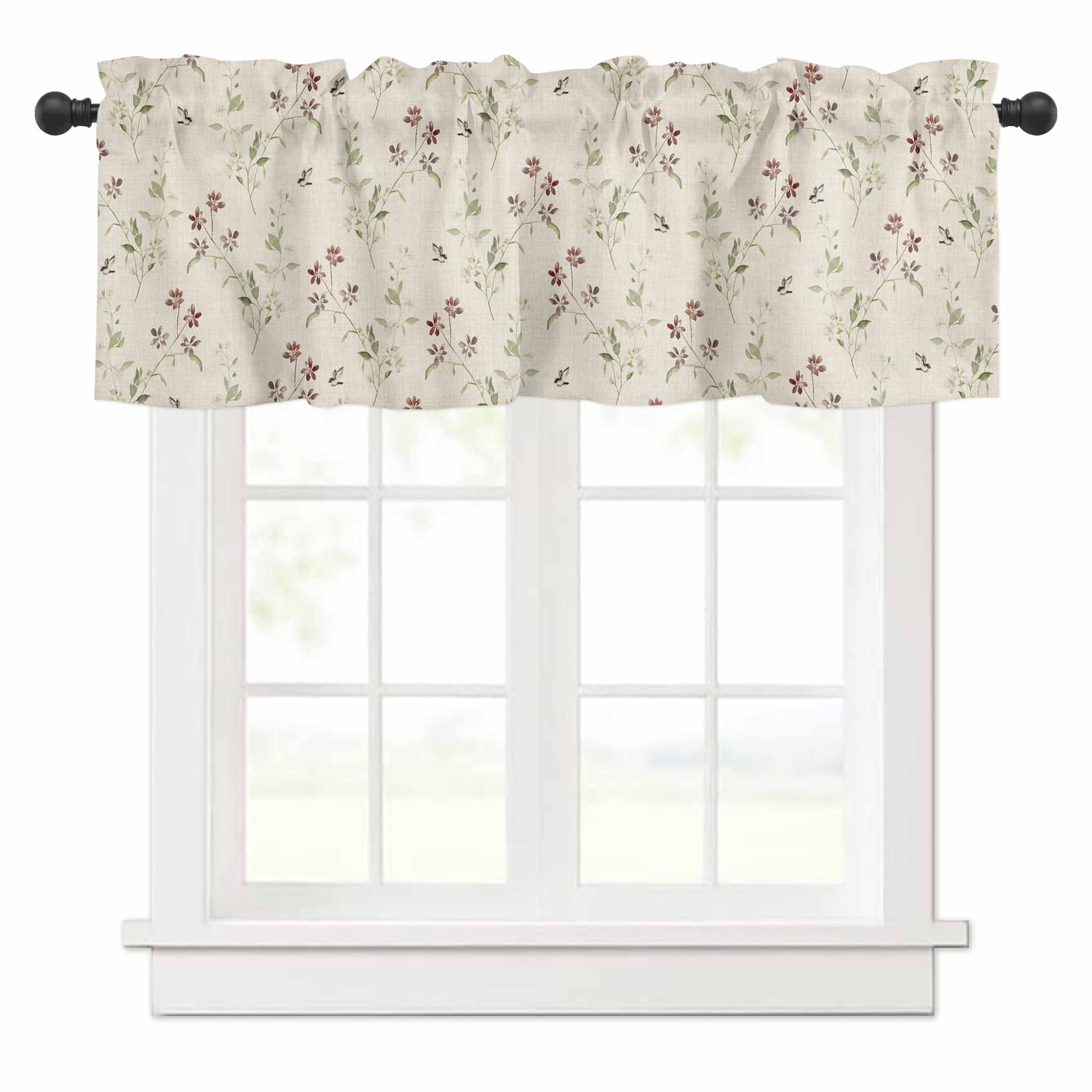 Watercolor Red Valances for Windows Flowers With Green Leaves Rod ...