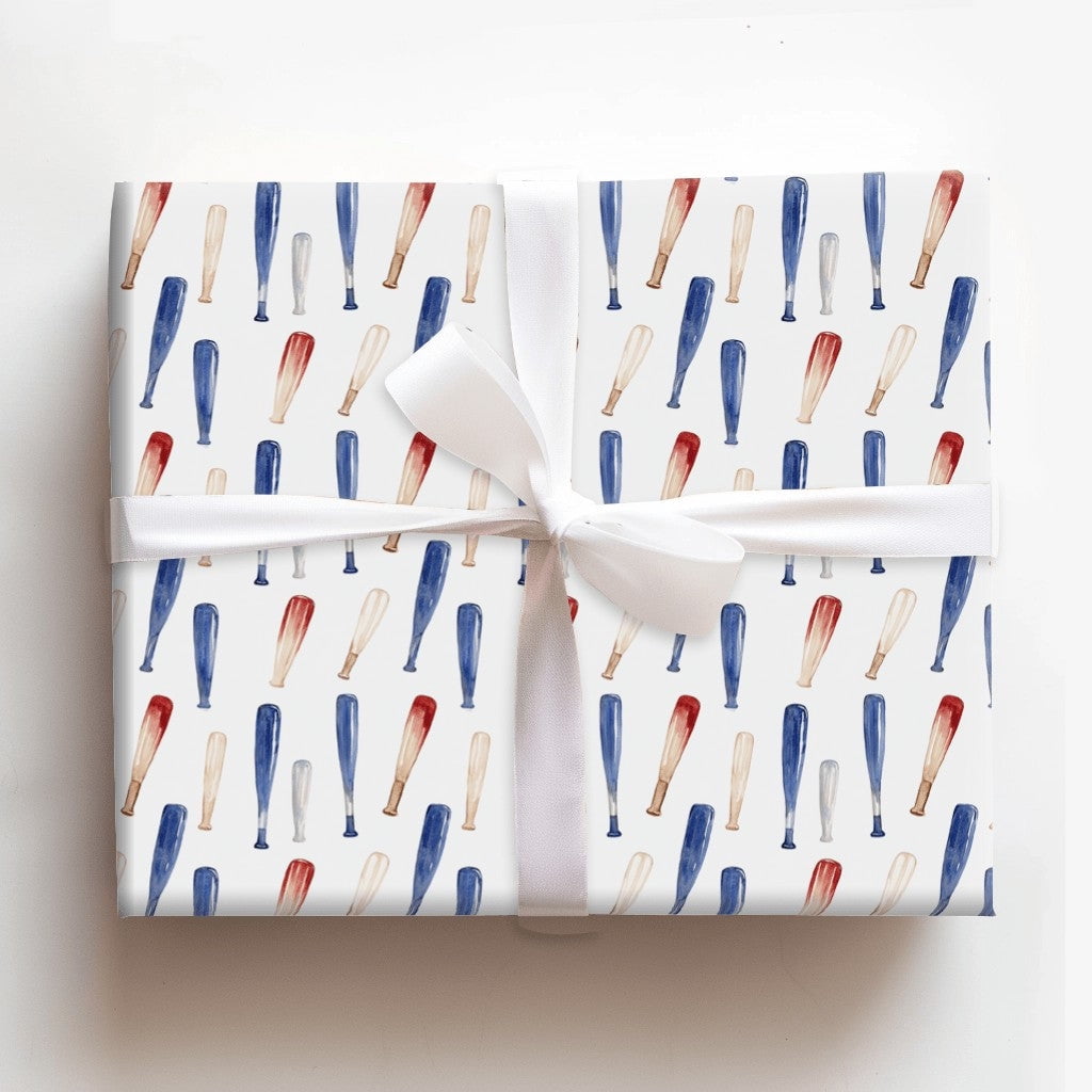 Watercolor Red White and Blue Baseball Bats Gift Wrapping Paper ...