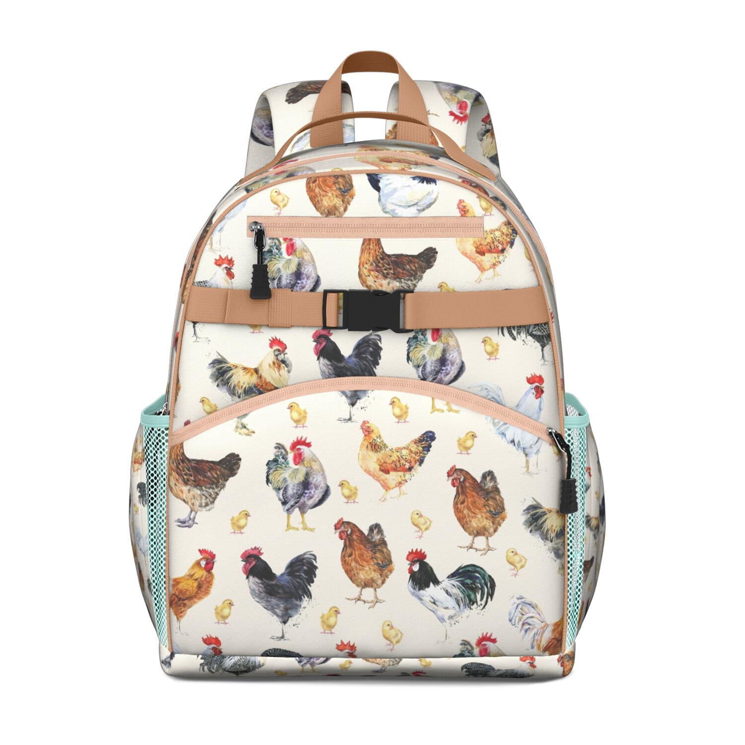 Watercolor Rooster Artwork Backpack Hand-Drawn Chicken and Coop Pattern ...