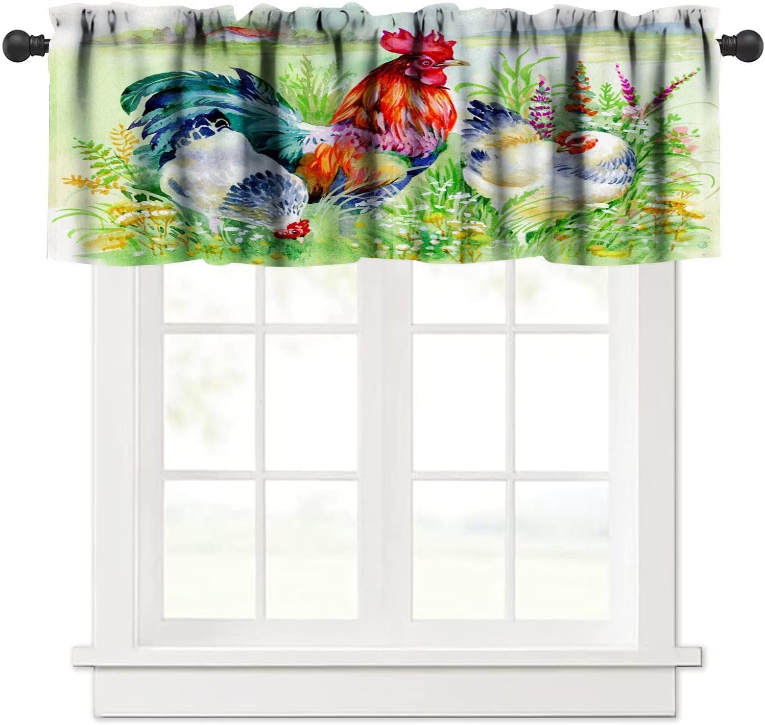 Watercolor Rooster Kitchen Curtains Valances Western Farm Chicken ...
