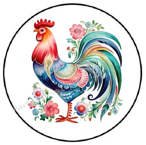 Watercolor Rooster Stickers Party Favors Phone Decal Water Bottle ...