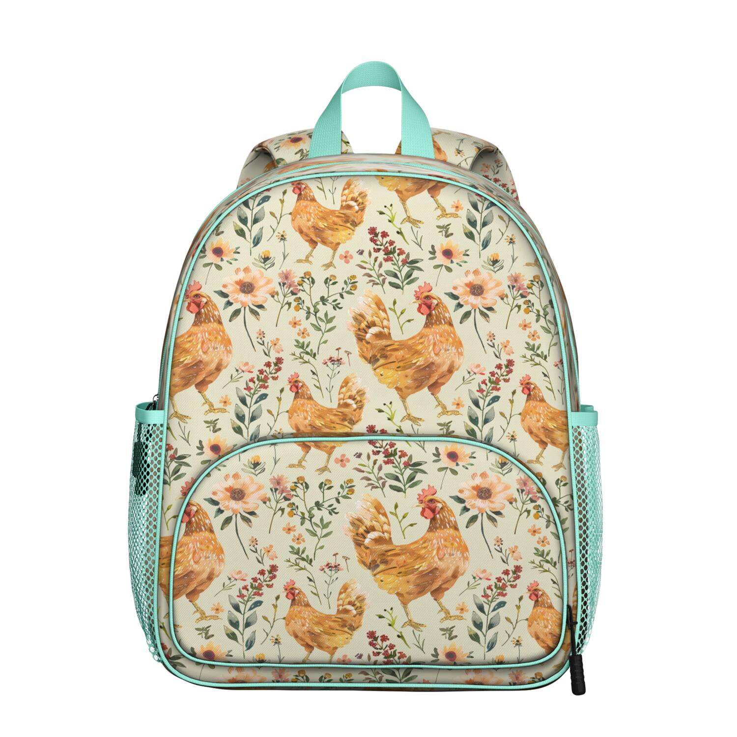 Watercolor Rooster Student Backpack – Floral Chicken Farm Design with ...