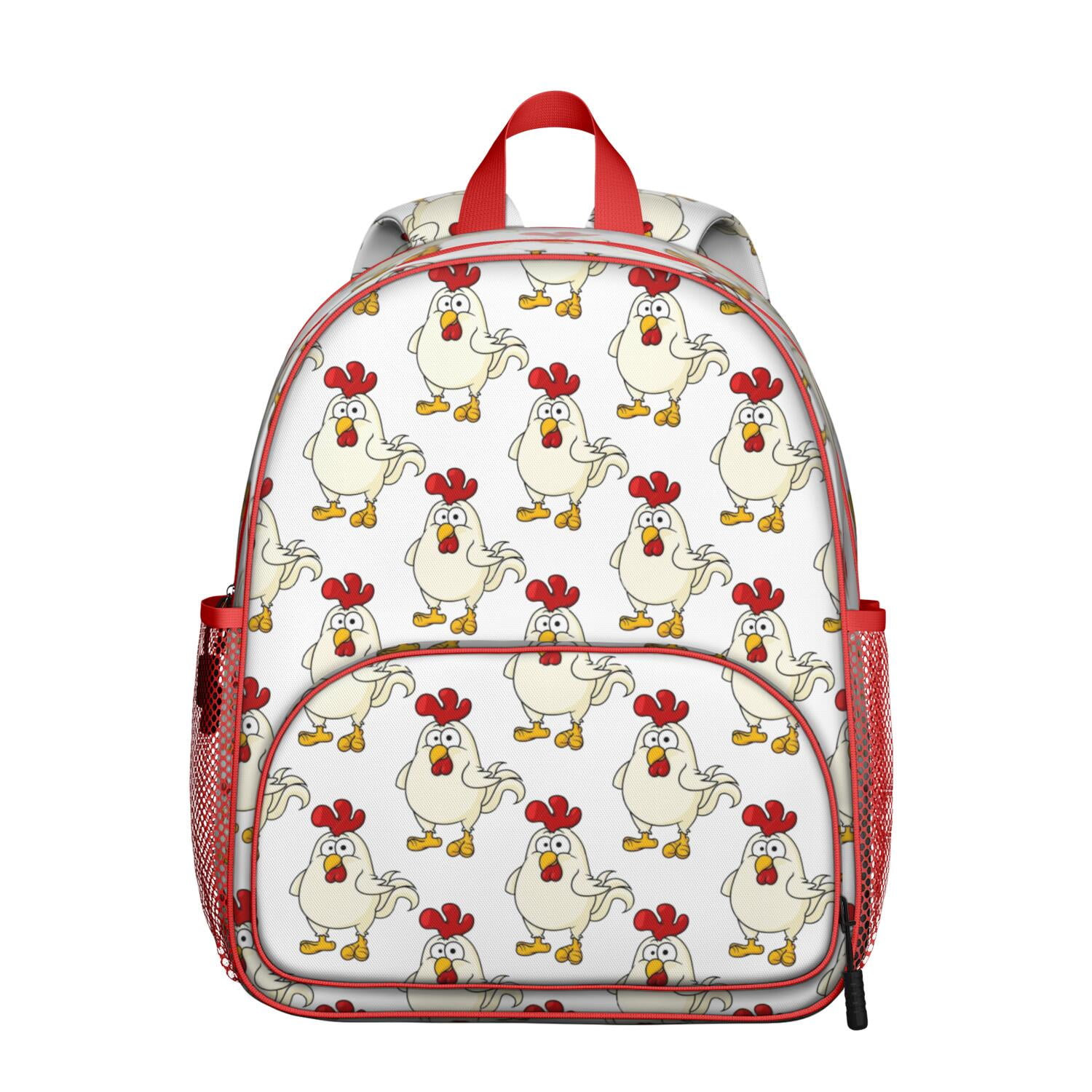 Watercolor Rooster Student Backpack – Floral Chicken Farm Design with Hen, Egg, Coop, Cluck, and ...