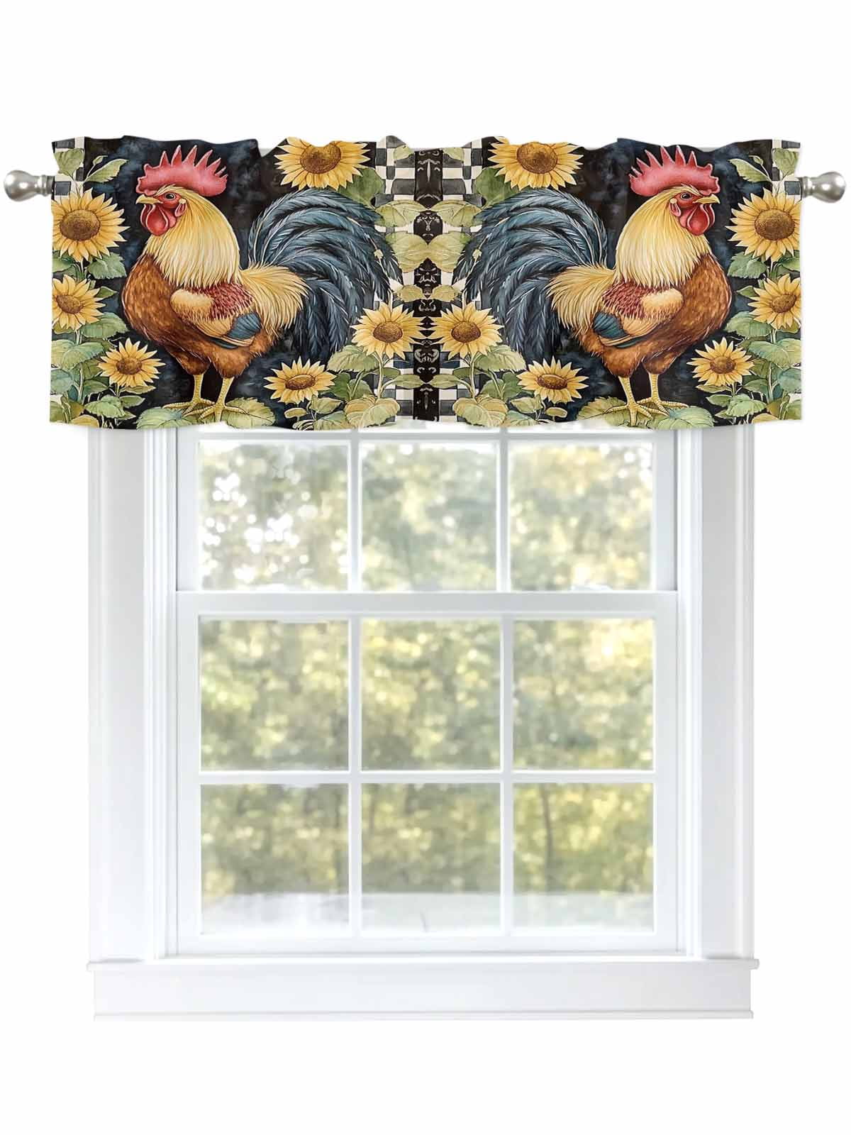 Watercolor Rooster Valances for Windows Kitchen Curtains Sunflower ...