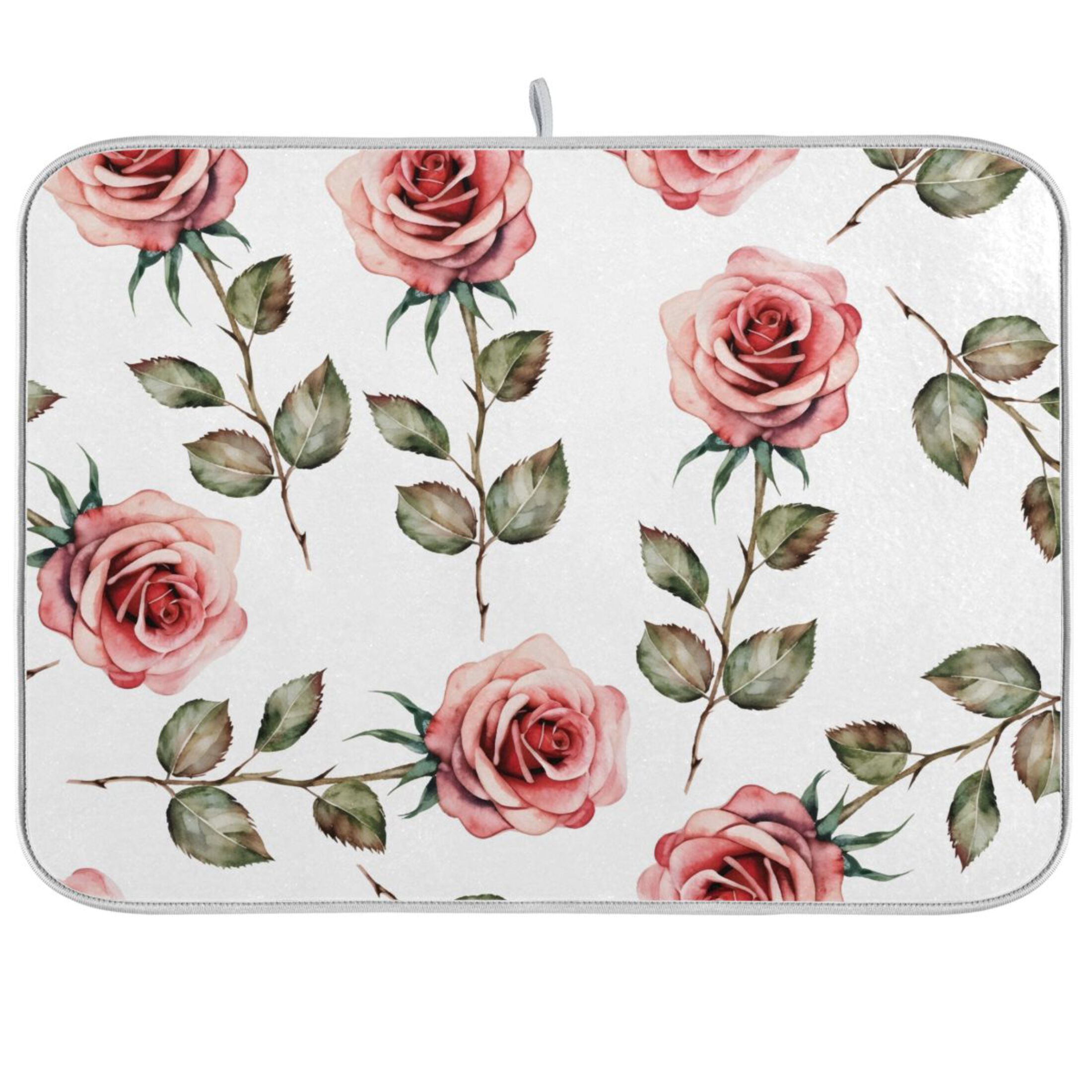 Watercolor Rose Flower Dish Drying Mat Microfiber Kitchen Pad Large ...