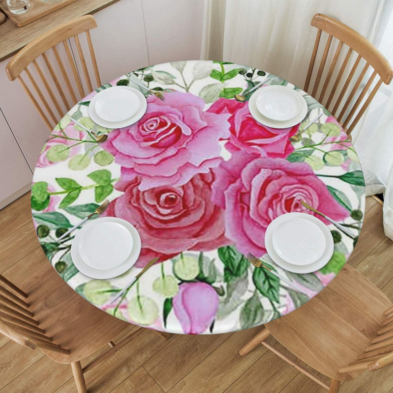 Watercolor Rose Flower Leaves Romantic Floral Green Light Pink Table ...