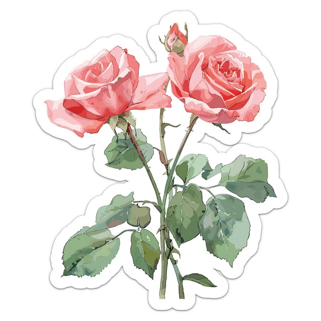 Watercolor Rose Flower Sticker Phone Decal Water Bottle Stickers Car ...
