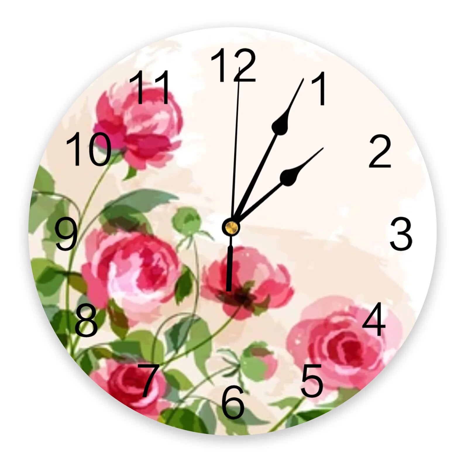 Watercolor Rose Flower Wall Clock Large Modern Kitchen Dinning Round ...