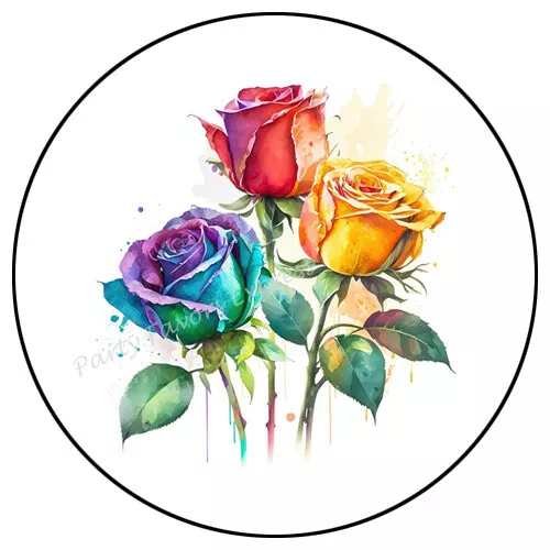 Watercolor Roses Rainbow Splash Stickers Party Favors Phone Decal Water ...