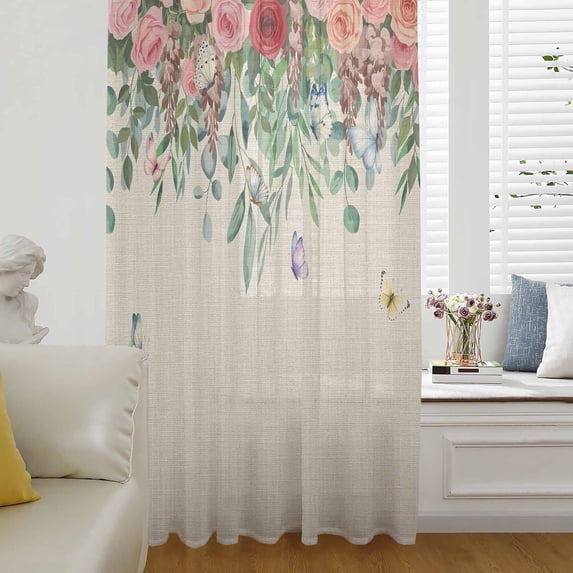 Watercolor Roses Semi Sheer Curtains Drapes for Living Room,Bedroom ...
