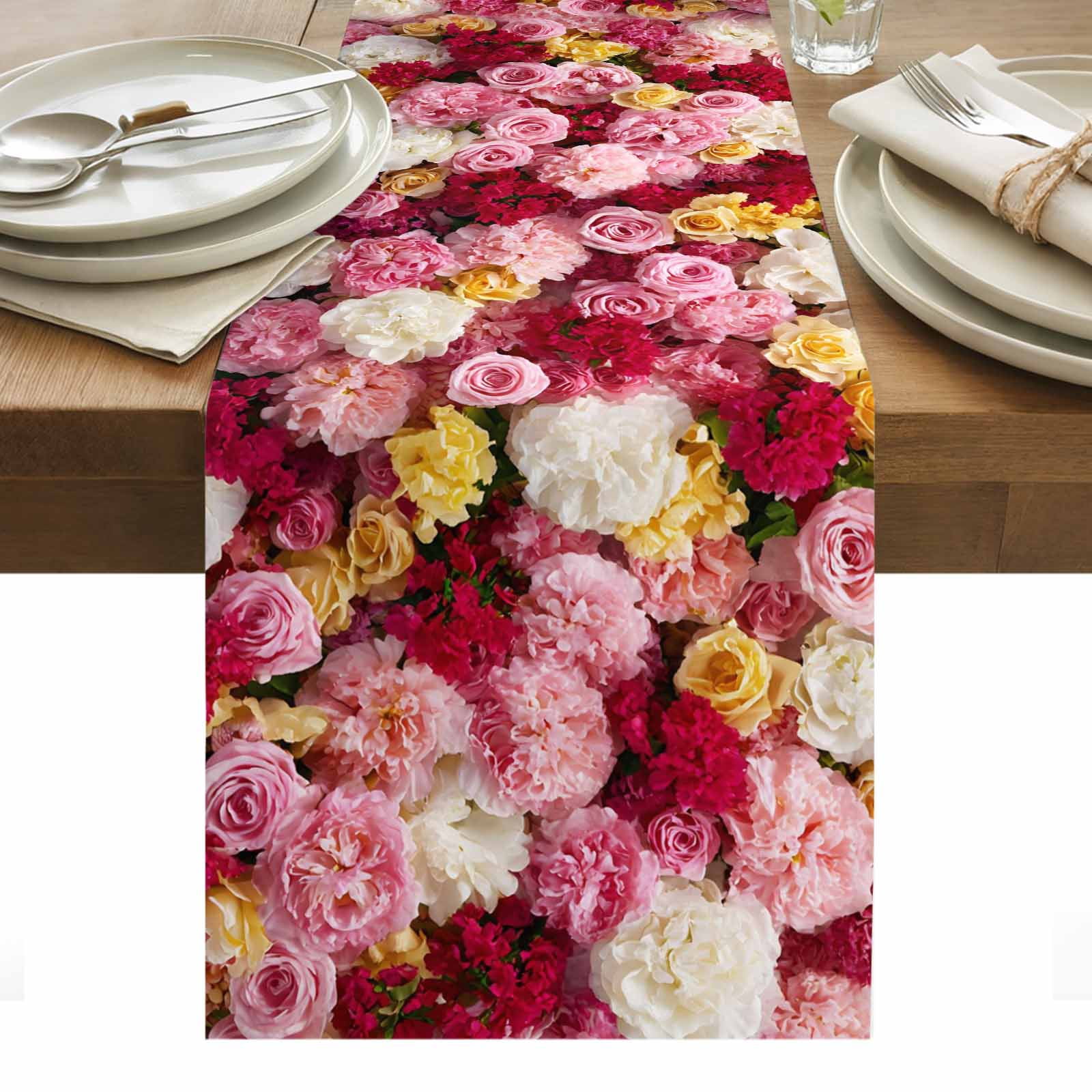 Watercolor Roses Table Runner - 60 Inch Long, Kitchen Dining Table ...