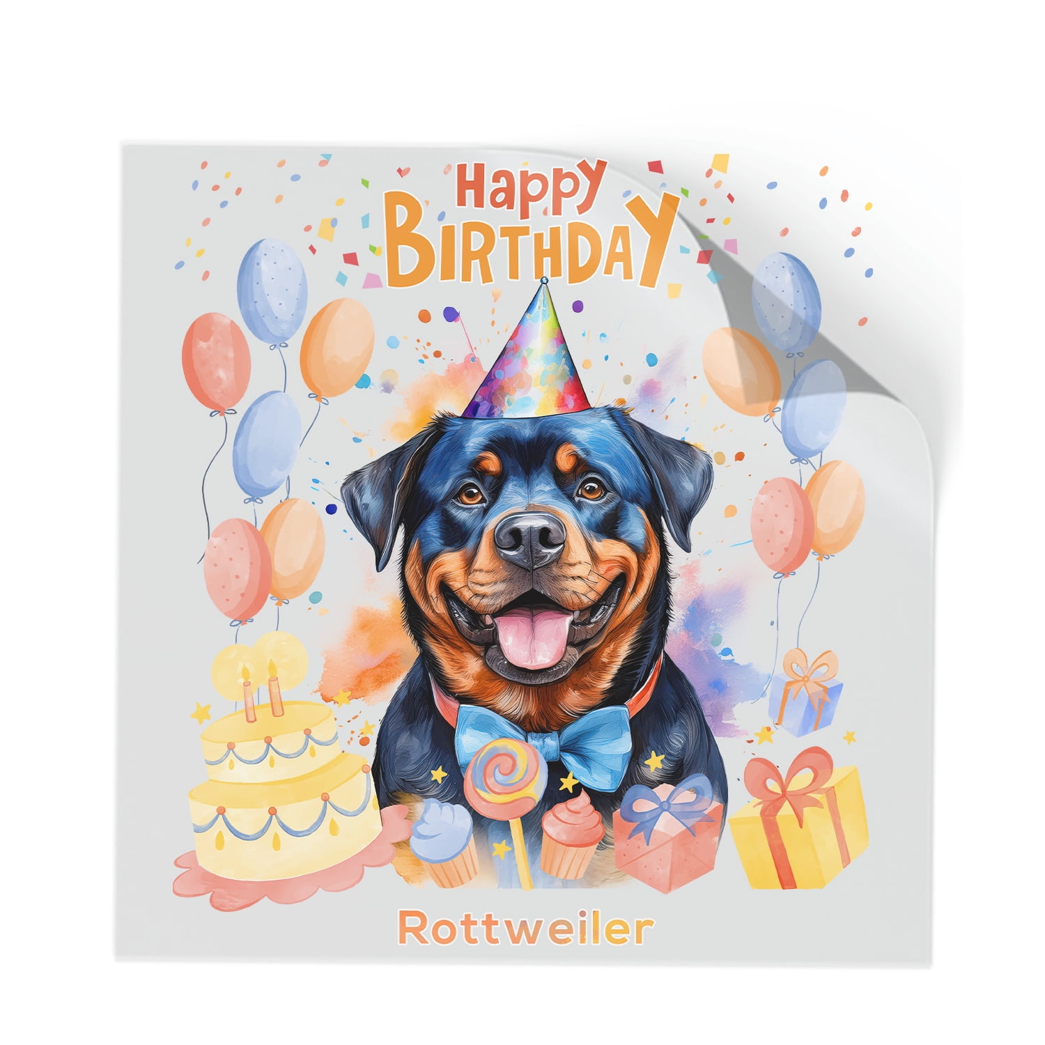 Watercolor Rottweiler Happy Birthday Celebration Balloons Gift Party ...