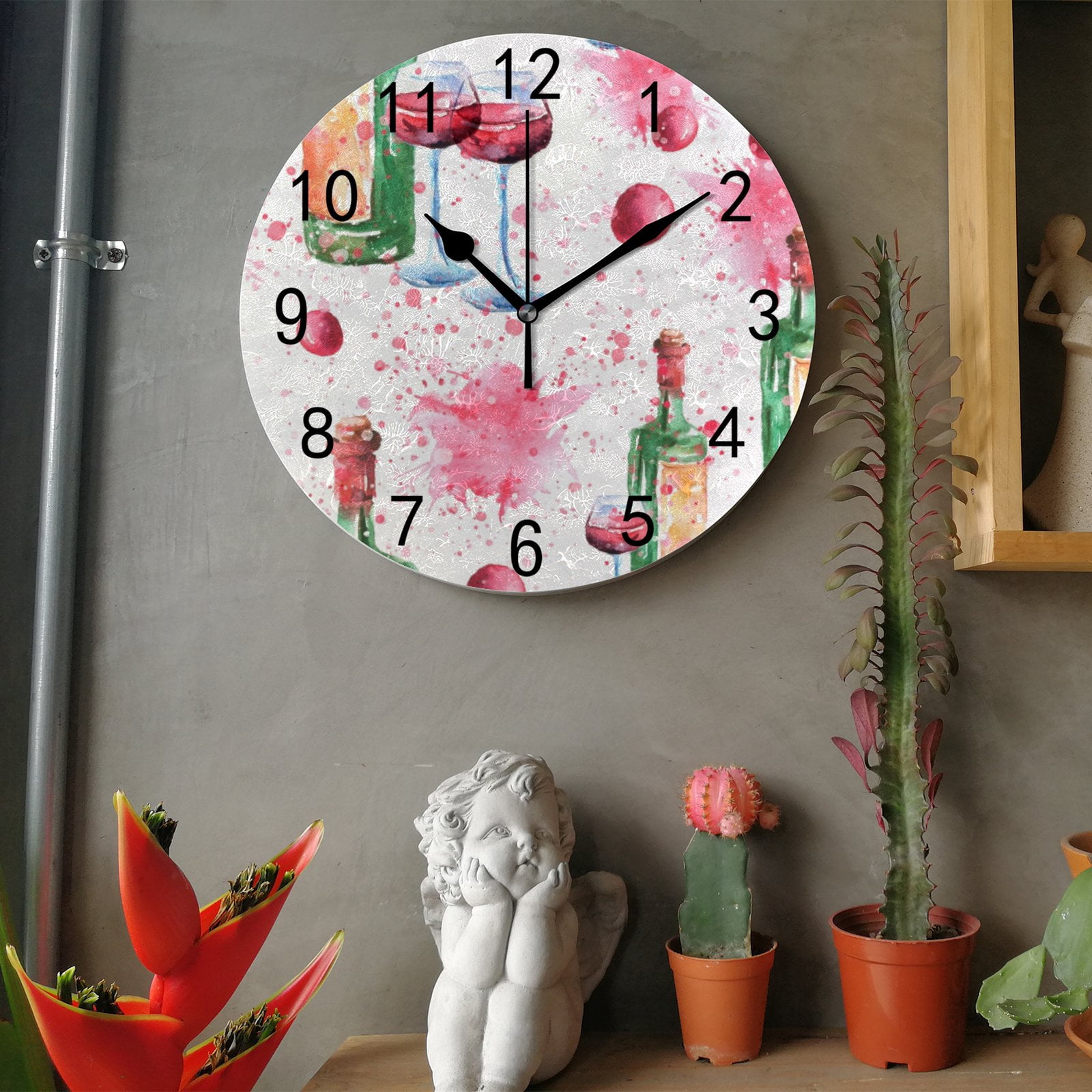 Watercolor Round Wall Clock 10 Inch, Silent Non Ticking Wall Clocks ...