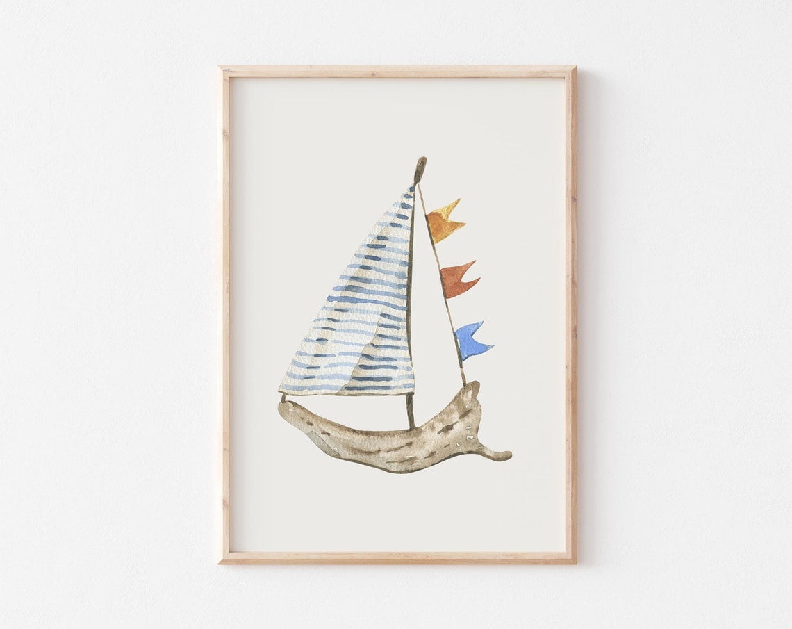 Watercolor Sail Boat Print, Nautical Nursery Decor, Summer Art, Cute ...