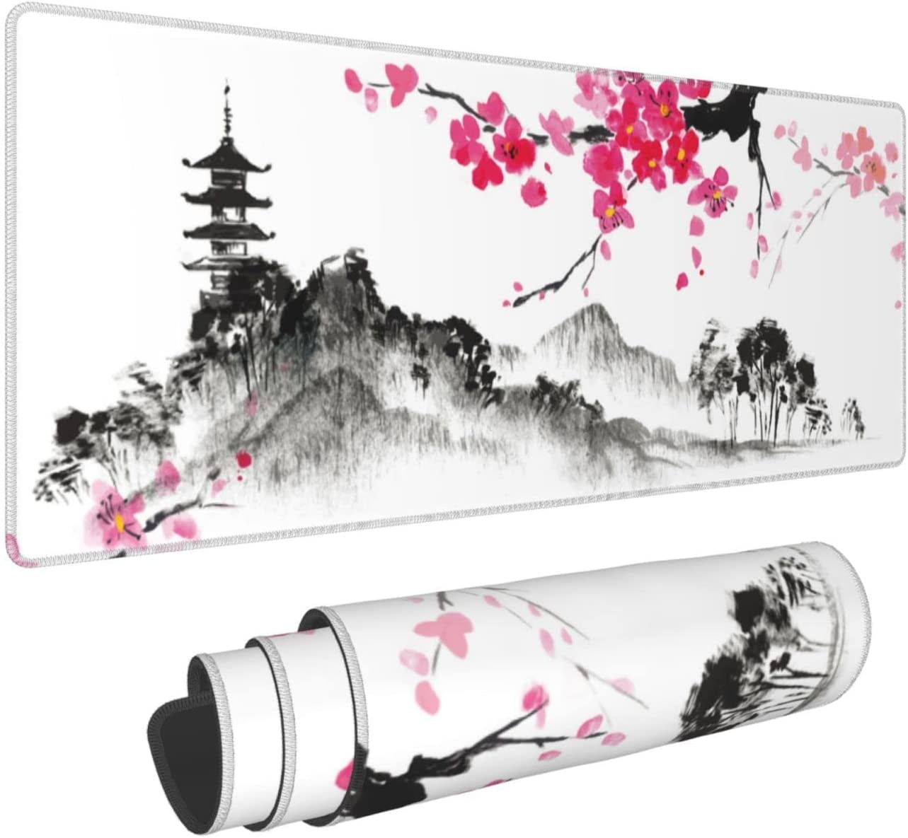 Watercolor Sakura Mouse Pad 31.5 X 11.8 Inch Japanese Hills Cherry ...